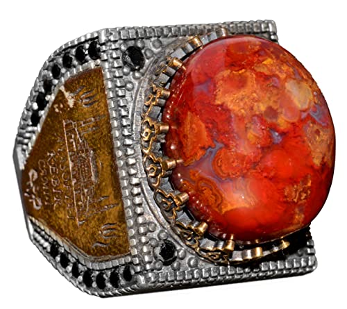 Genuine Real Natural Agate Gemstone Ring, 31.25 Carat, Islamic Ring, Sterling Silver Ring