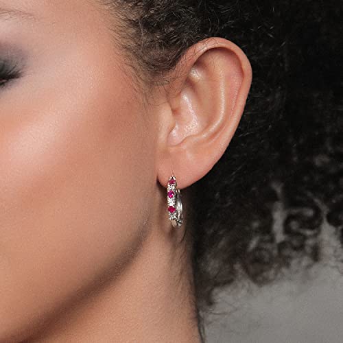 Gem Stone King 925 Sterling Silver Red Ruby and White Lab Grown Diamond Accent Women's Hoop Earrings (0.83 Cttw, 22MM = 0.85 inches Diameter)