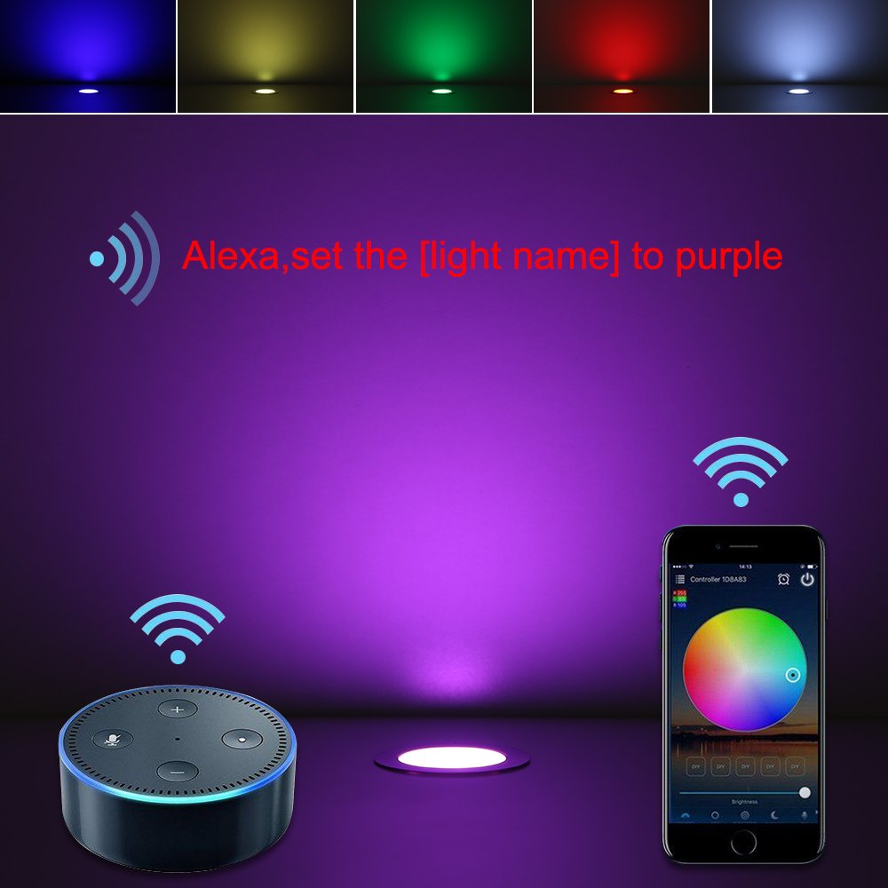 FVTLED WiFi Deck Lights Kit, 50pcs Low Voltage LED Step Lights Φ1.22 Waterproof Outdoor Recessed Stair LED Lights Work with Echo Alexa Google Home, RGB