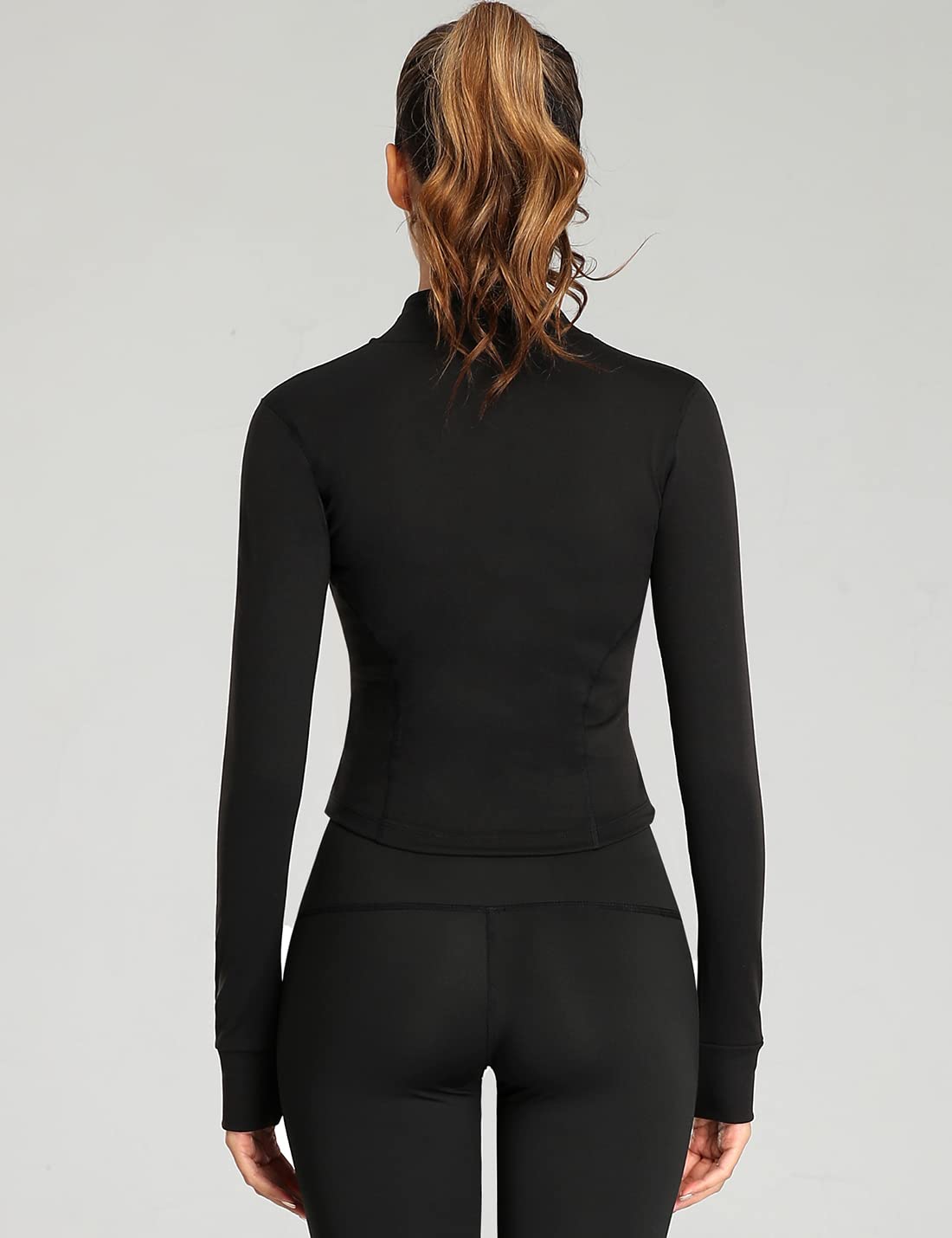 Gnveub Women’s Sports Running Jacket Slim Fit Stretchy Full Zip Athletic Workout Lightweight Jacket with Thumb Holes(Black,XL)
