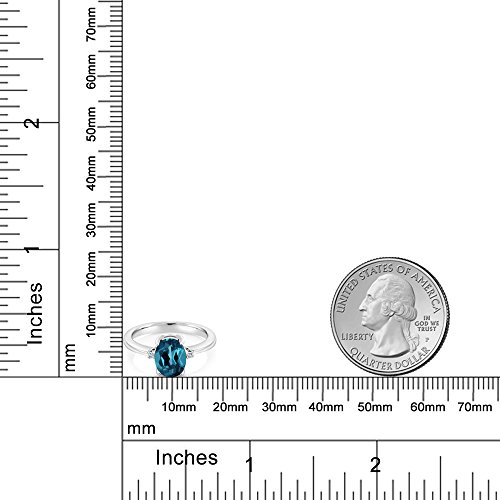 Gem Stone King 1.34 Ct Oval London Blue Topaz White Topaz 925 Sterling Silver Engagement Ring (Size 8)