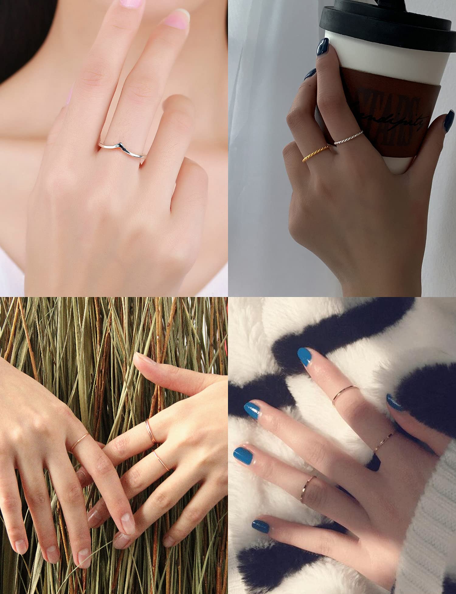 Fxiqini 9Pcs Knuckle Rings Plain Band Chevron Stackable Midi Thumb Knuckle Finger Wedding Stainless Steel Ring for Women Men Rose Gold Tone Size #8