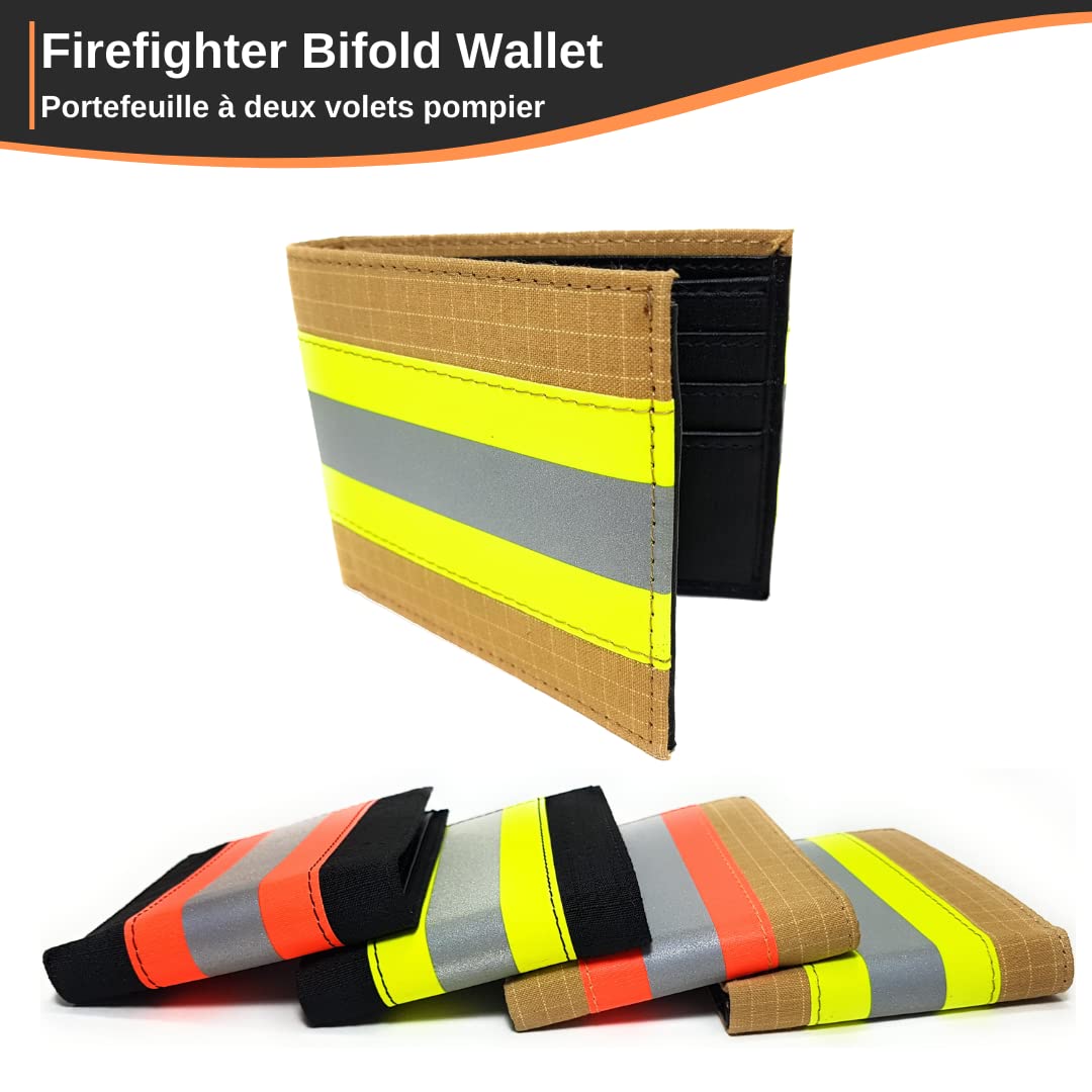 Flashfire Supply Firefighter Wallet Bifold Original Turnout Bunker Fabric Gear - Portefeuille Pompier (Black & Yellow)