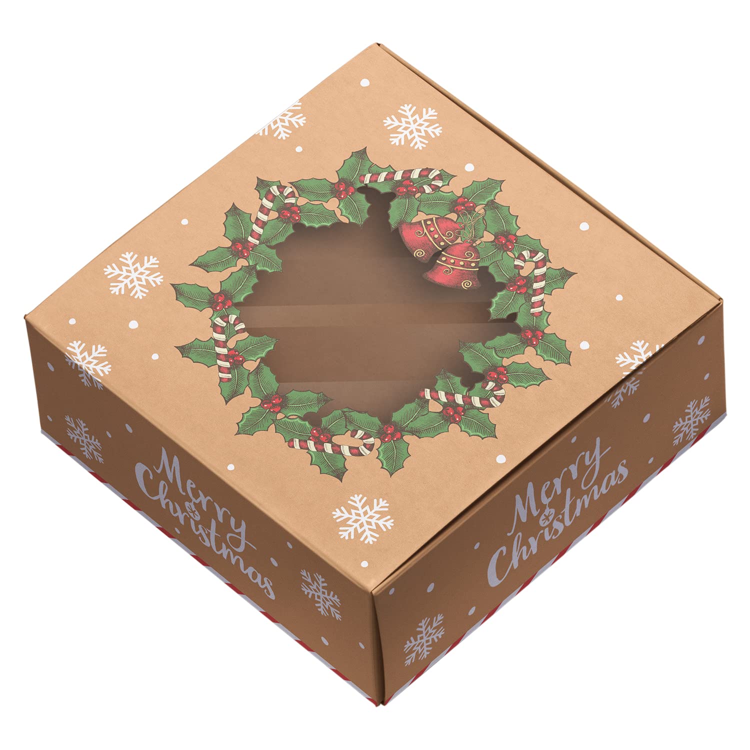 HeroFiber Christmas Cookie Boxes With Window and Lid (Gingerbread House & Santa Themed)