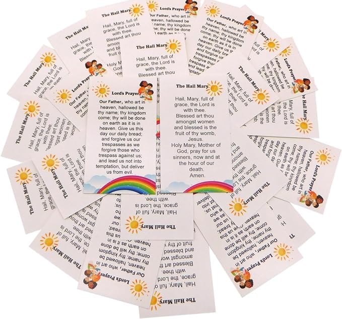 Westmon Works The Hail Mary and Our Father Lords Prayer Childrens Holy Cards Bulk Classroom Pack, Set of 24