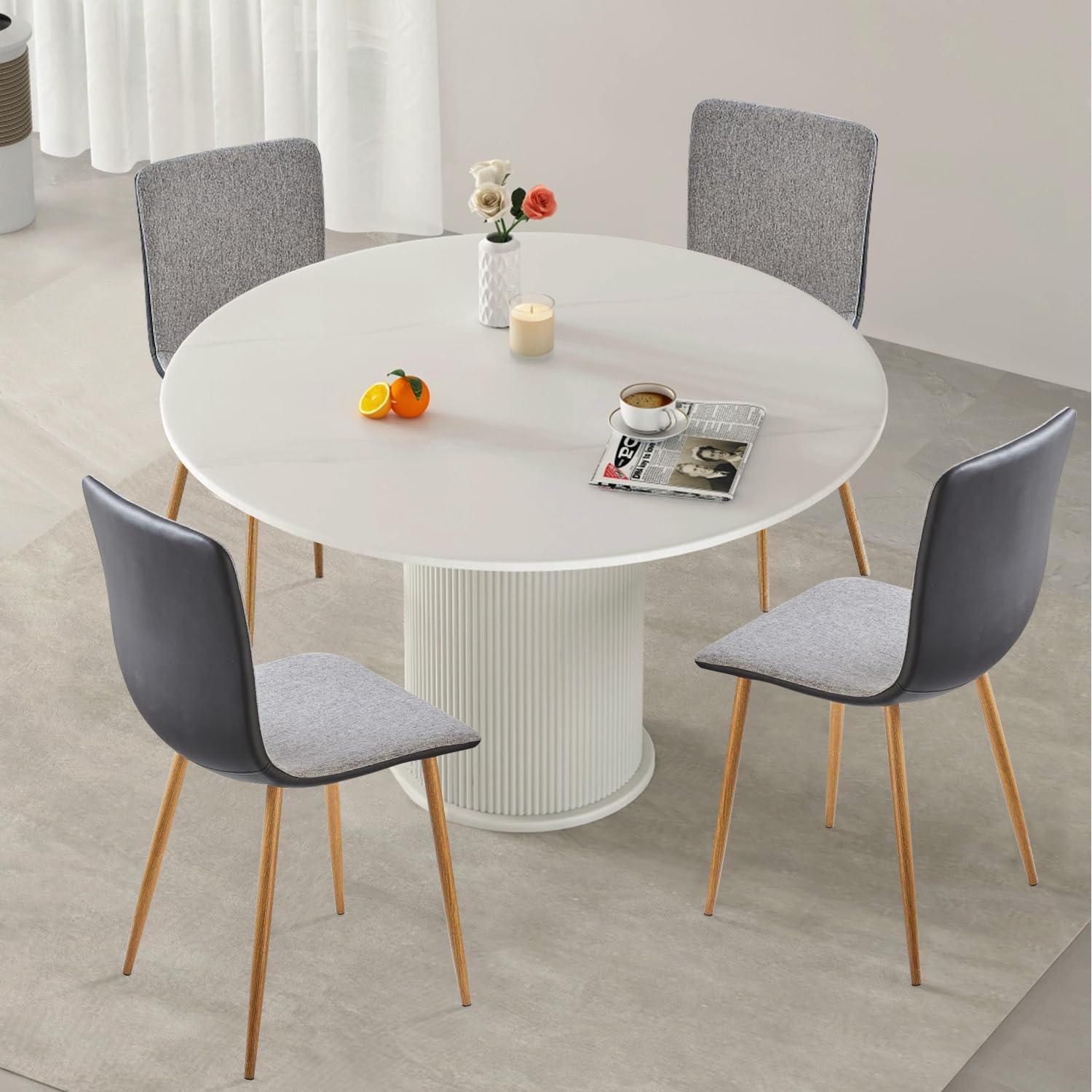 FurnitureR Dining Chairs Set of 4 Comfy Side Seating with Fabric Cushion PU Back and Sturdy Oak Legs for Kitchen Living Waiting Room, Grey