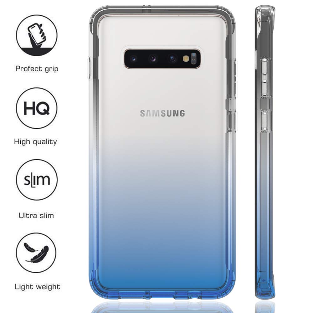 Galaxy S10+ Clear Case, Galaxy S10+ Slim TPU Case, Dual Layer Armor Defender Case Full-Body Transparent Clear Heavy Duty Shock Resistant Hybrid Rugged Cover for Samsung Galaxy S10 Plus- Black Blue