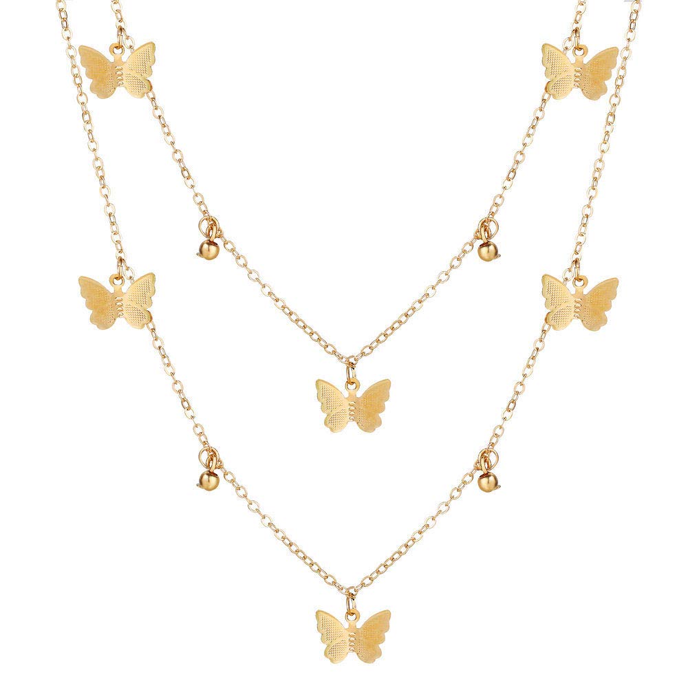 fxmimior Gold Simple Dainty Boho Butterfly chunky Chokers Necklace Layered Circle Necklace Bar Y Pendant Necklace for Women