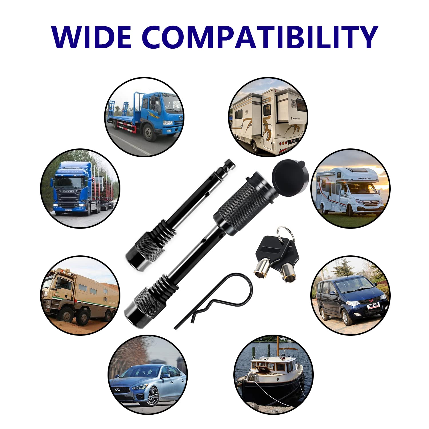 Funmit Trailer Hitch Lock Kit - Include 1/2" and 5/8" Dia Hitch Locking Pin - Fits 1.25, 2 and 2.5" Receivers - Compatible with Towing Trailer Truck Car Boat RV
