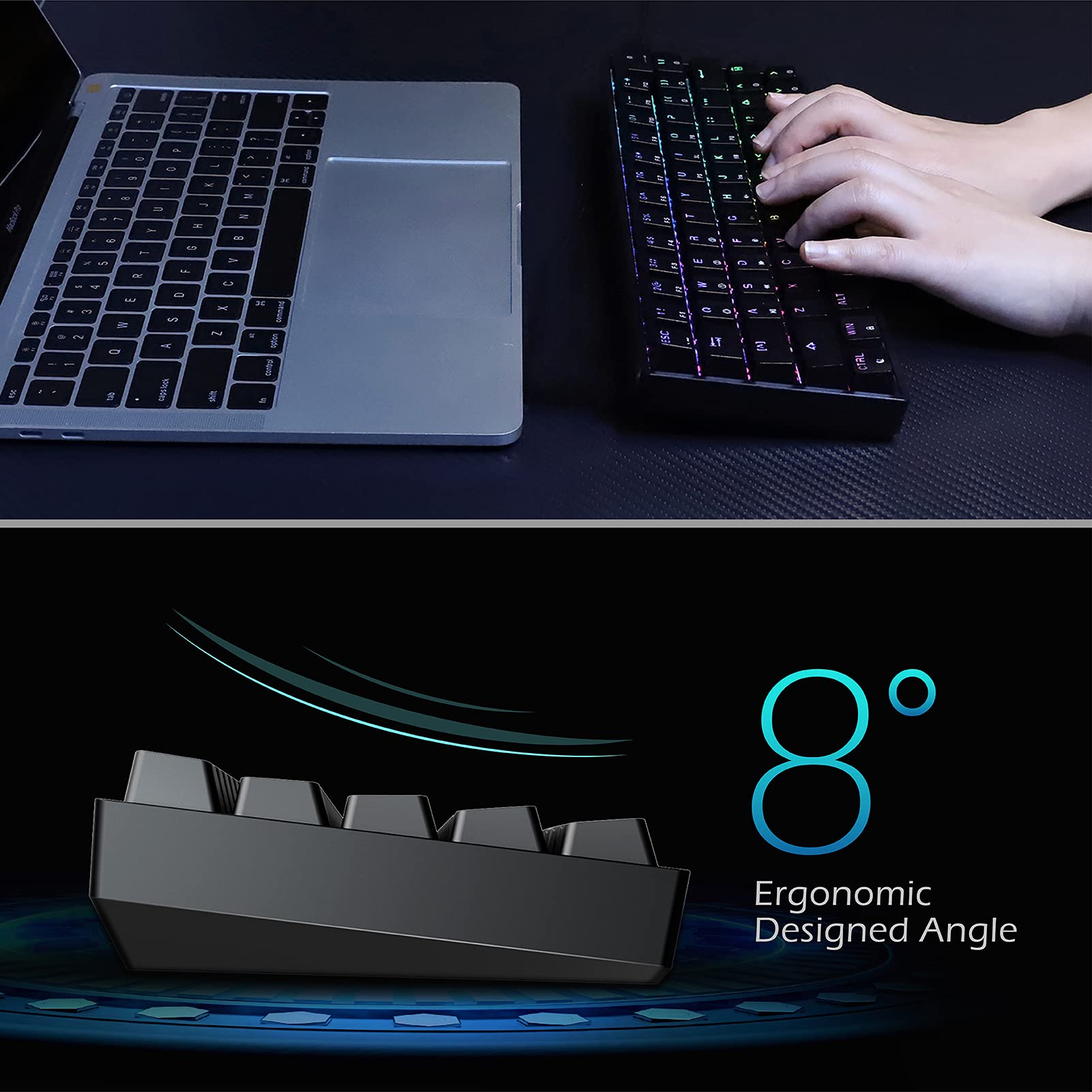 GIM KB-64 60% Mechanical Gaming Keyboard, 64 Keys RGB Backlit Hot Swappable Wired Keyboard with Full Keys Programmable (Gateron Optical Blue Switch)