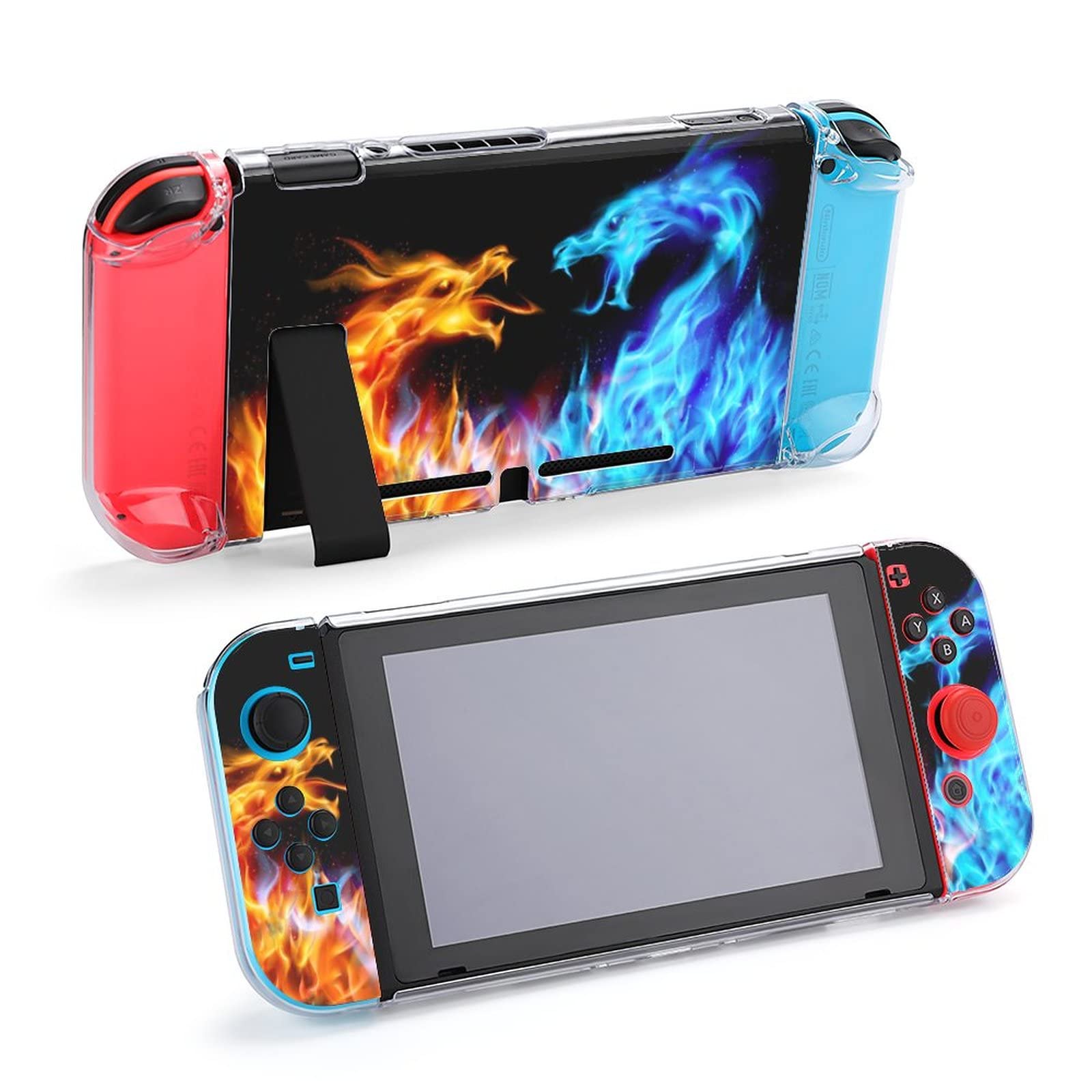 GADZILLE Dockable Switch Case Fire Dragon Blue Red Switch Game Case 360°Full Protection Anti-Fall-Scratch Durable Hard Nintendos Switch Case Protector for Switch Console and Joy-Cons