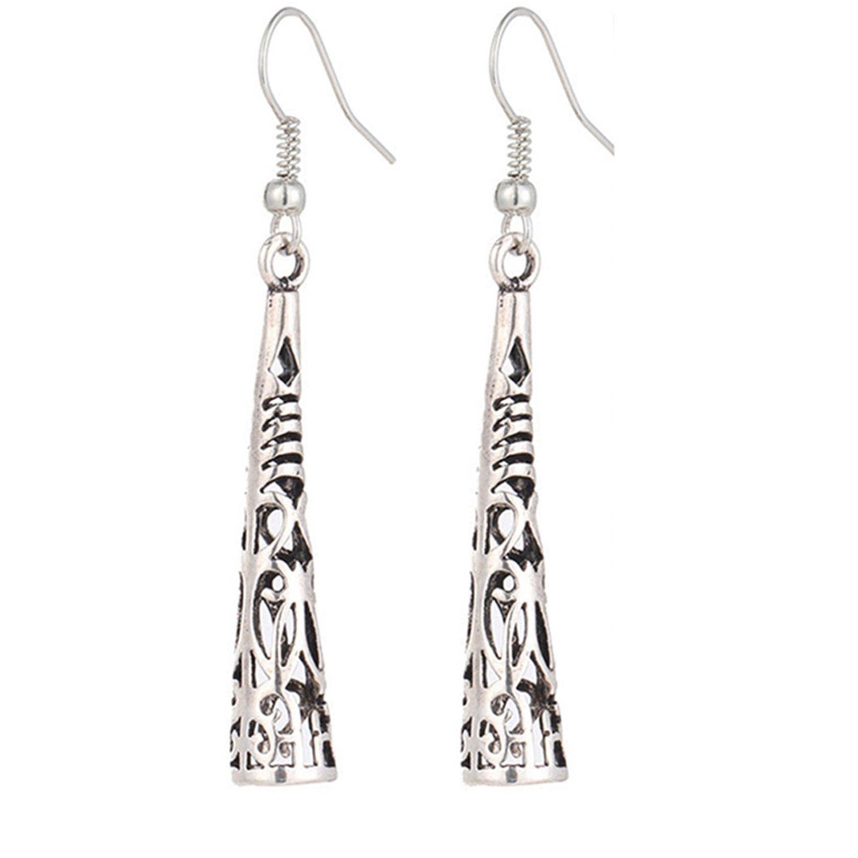 Guoshang Women Vintage Silver Boho Dangle Earrings Hollow Out Tribe Totem Ear Drop Earrings