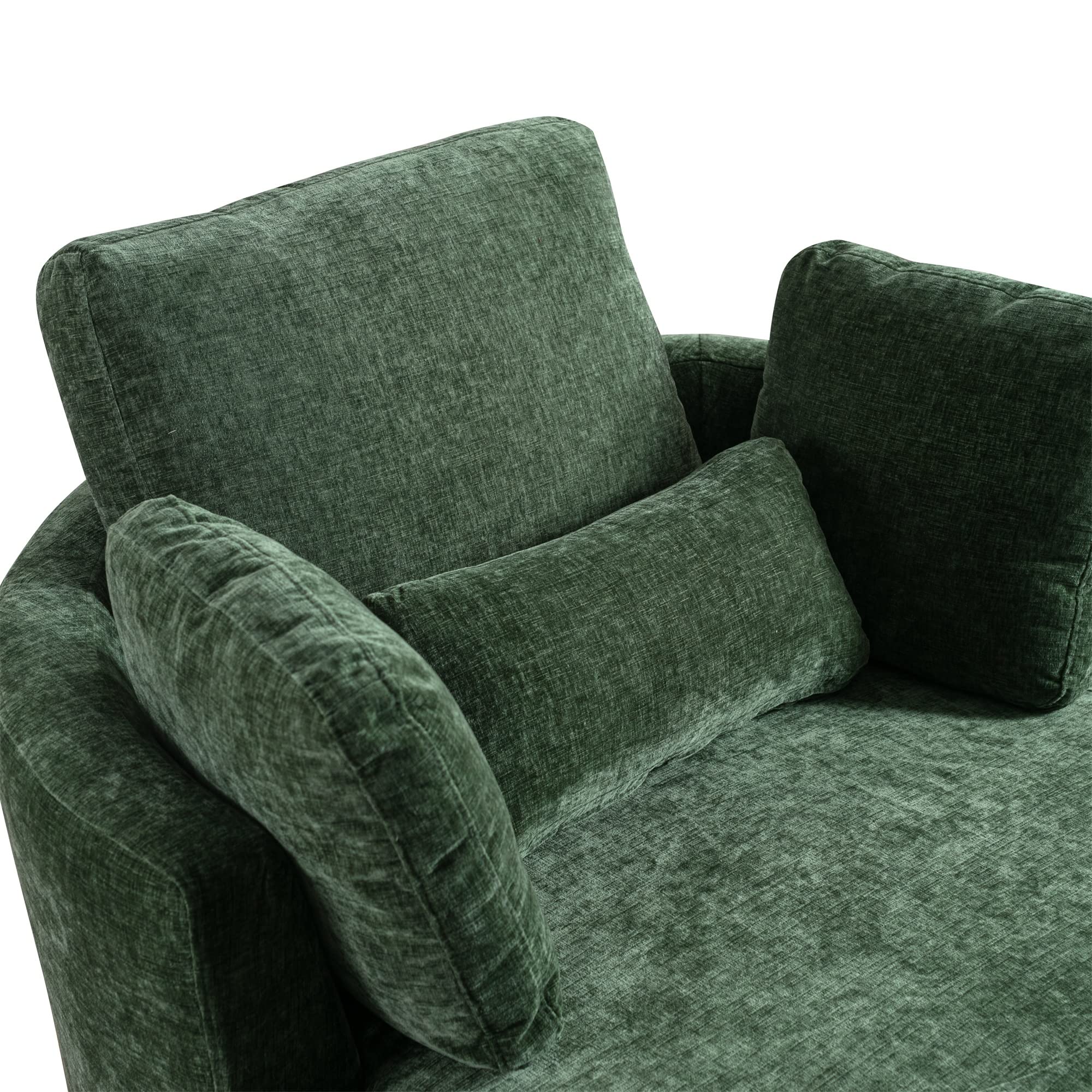 HABITRIO Storage Ottoman, Green Chenille Upholstered Half Crescent Moon Bench w/ 1 Toss Pillow, Tray Serve As Side Table, Padded Seat Dressing Shoe Bench Footrest for Living Room, Entryway, Hallway