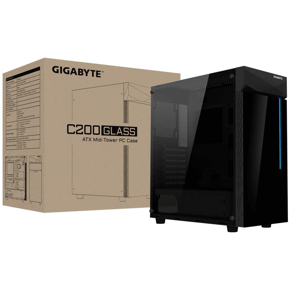 GIGABYTE C200 Glass - Black Mid Tower PC Gaming Case, Tempered Glass, PSU Shroud (GB-C200G)