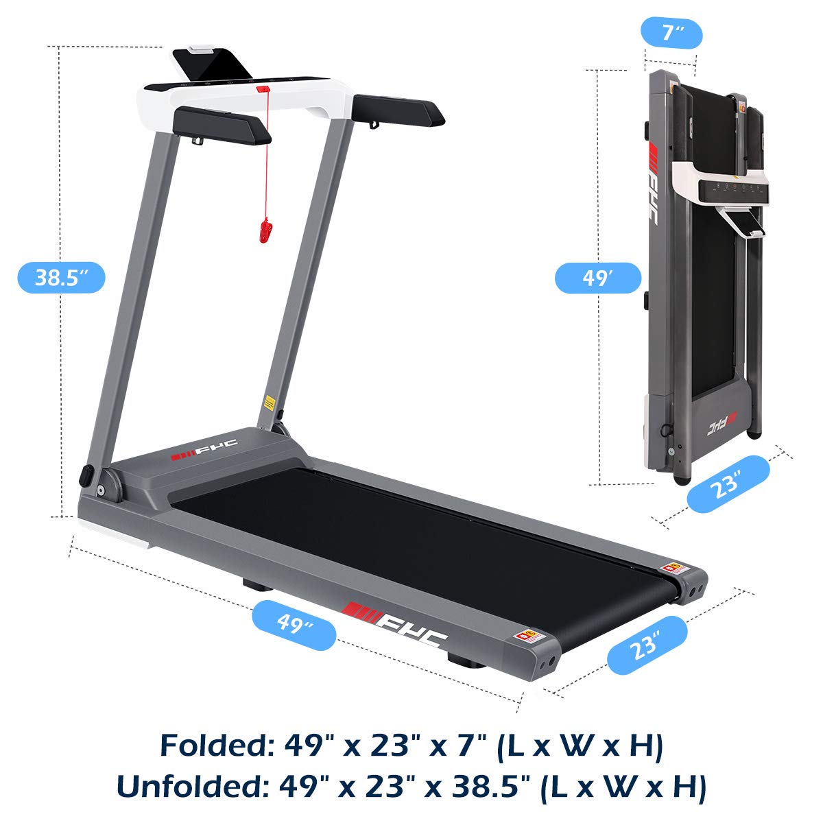 FYC Folding Treadmill for Home Electric Treadmill Exercise Running Machine Portable Compact Treadmill Foldable for Walking Home Gym Fitness Workout Jogging, Free Installation Gray