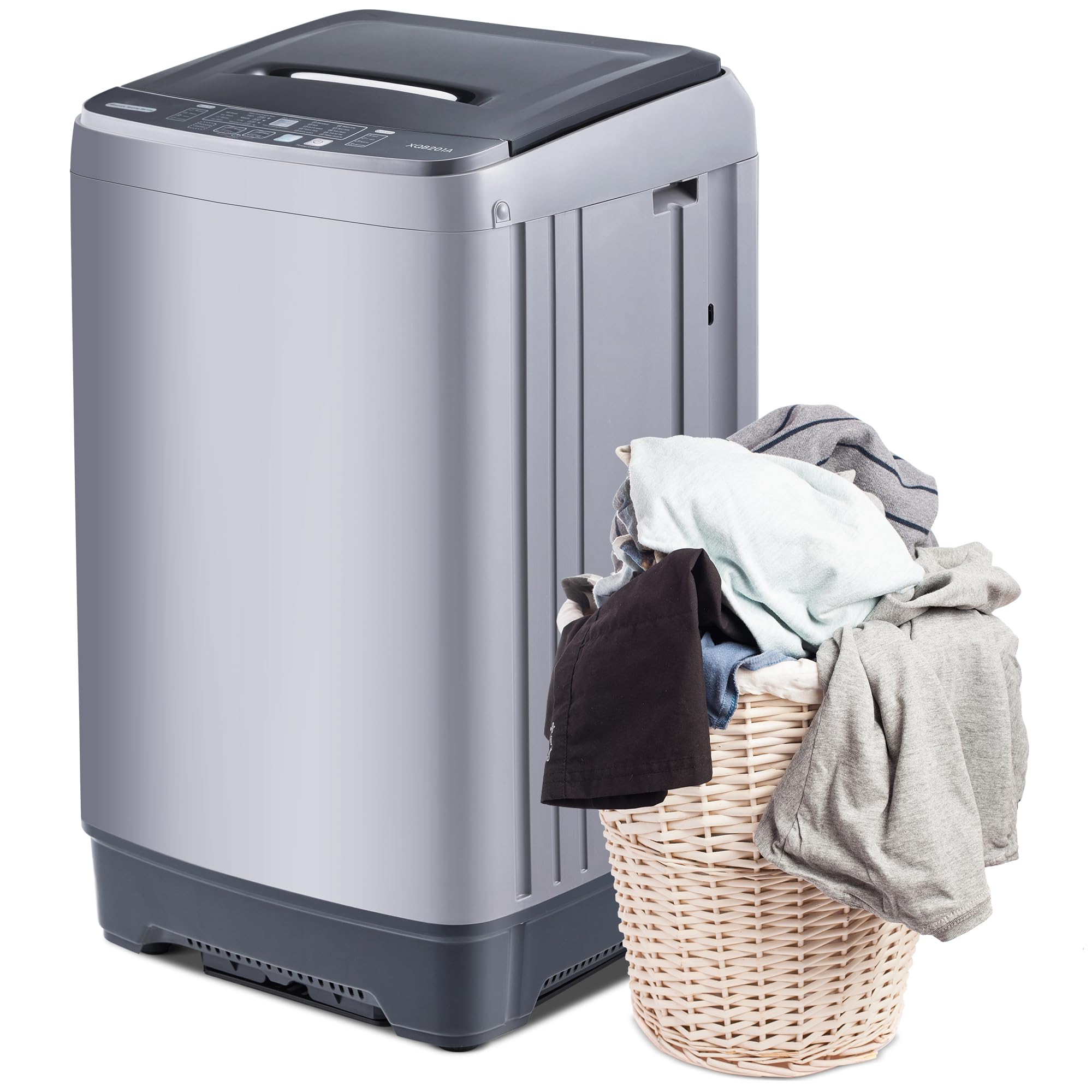 Full-Automatic Portable Washing Machine,2.3 Cu.ft Washer and Dryer Combo,Portable Washer and Spin Dryer with Drain Pump,Small Laundry Washer for Apartment Household RV,10 Wash Program & 8 Water Level,Grey