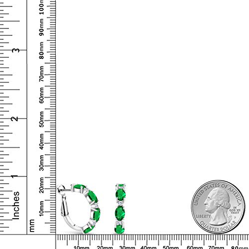 Gem Stone King 925 Sterling Silver Green Nano Emerald and White Lab Grown Diamond Hoop Earrings For Women (3.43 Cttw, Oval 6X4MM)