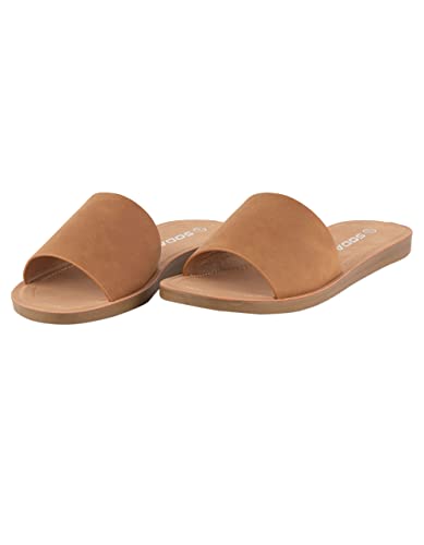 Soda Shoes Efron-S Women Flip Flops Basic Plain Slippers Slip On Sandals Slides Casual Peep Toe Beach, 8.5, Tan
