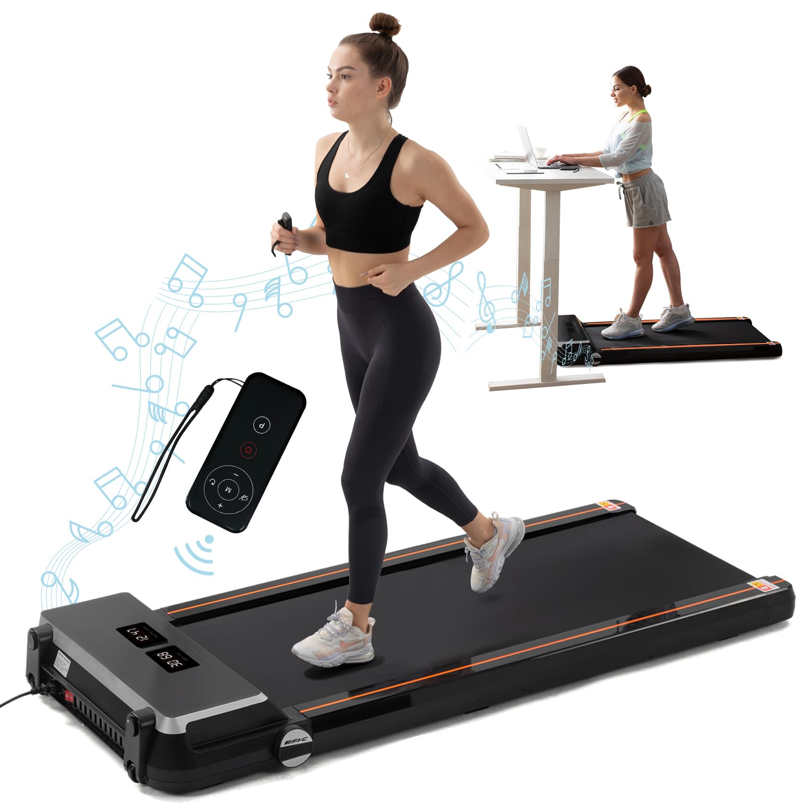 FYC Under Desk Treadmill 3.5HP Slim Walking Treadmill 300LBS - Electric Treadmill with APP Bluetooth Remote Control LED Display, Running Walking Jogging for Home Office Use (Installation Free) JK30F-9