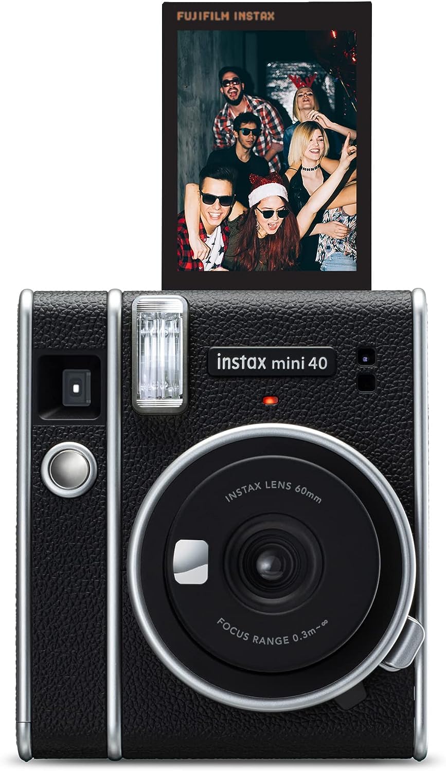 Fujifilm Instax Mini 40 Instant Camera Black Bundle with Fuji Instax Mini Film 80 Sheets + 4 Rechargeable Batteries and More Perfect Camera for Wedding, Kids, Birthday Or Any Occasion