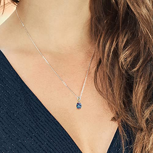 Gem Stone King 1.42 Ct Purplish Created Alexandrite G-H Lab Grown Diamond 925 Silver and 10K Yellow Gold Pendant with Chain