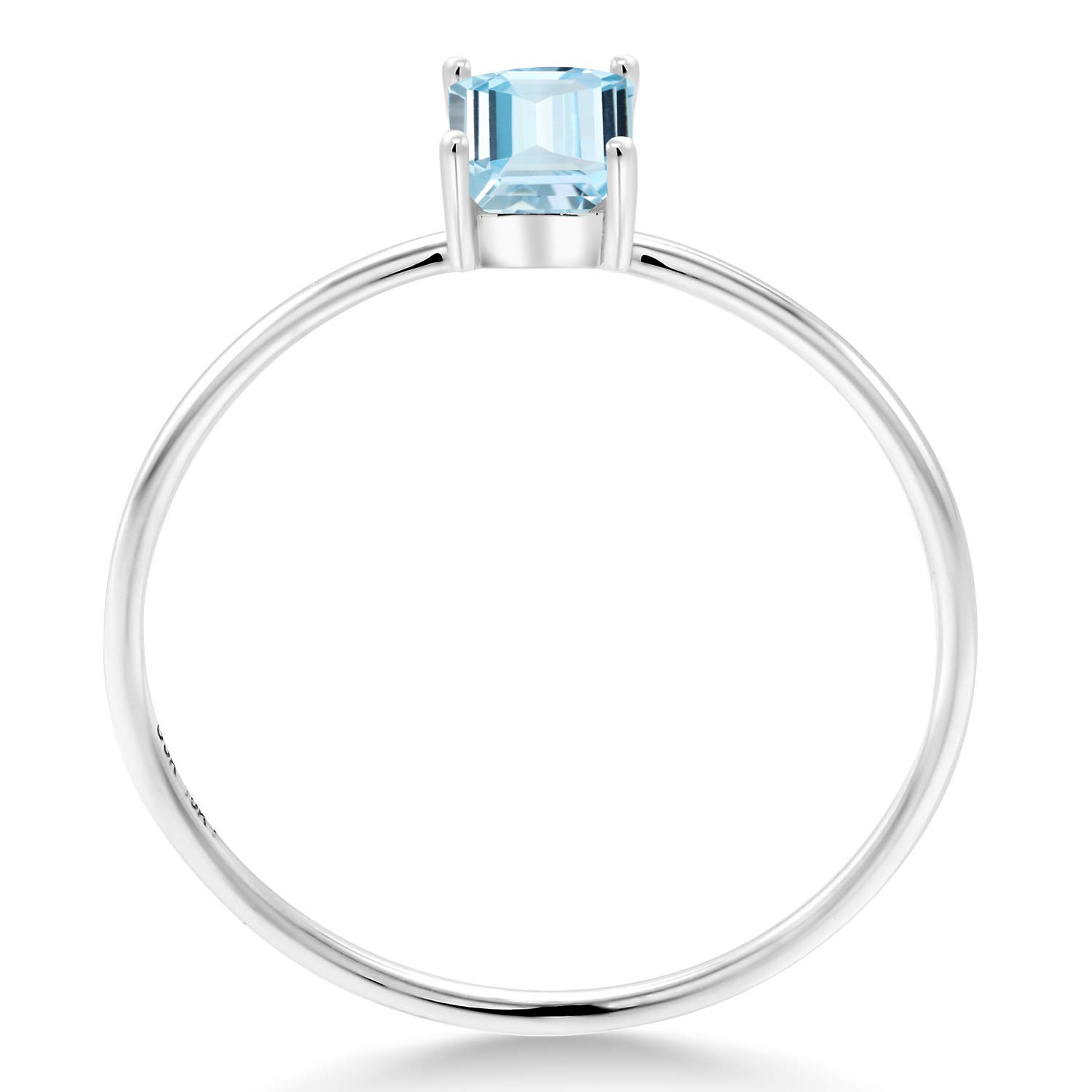 Gem Stone King 10K White Gold Emerald Cut Sky Blue Aquamarine Solitaire Engagement Ring For Women (0.50 Cttw, Gemstone Birthstone, Available In Size 5, 6, 7, 8, 9)