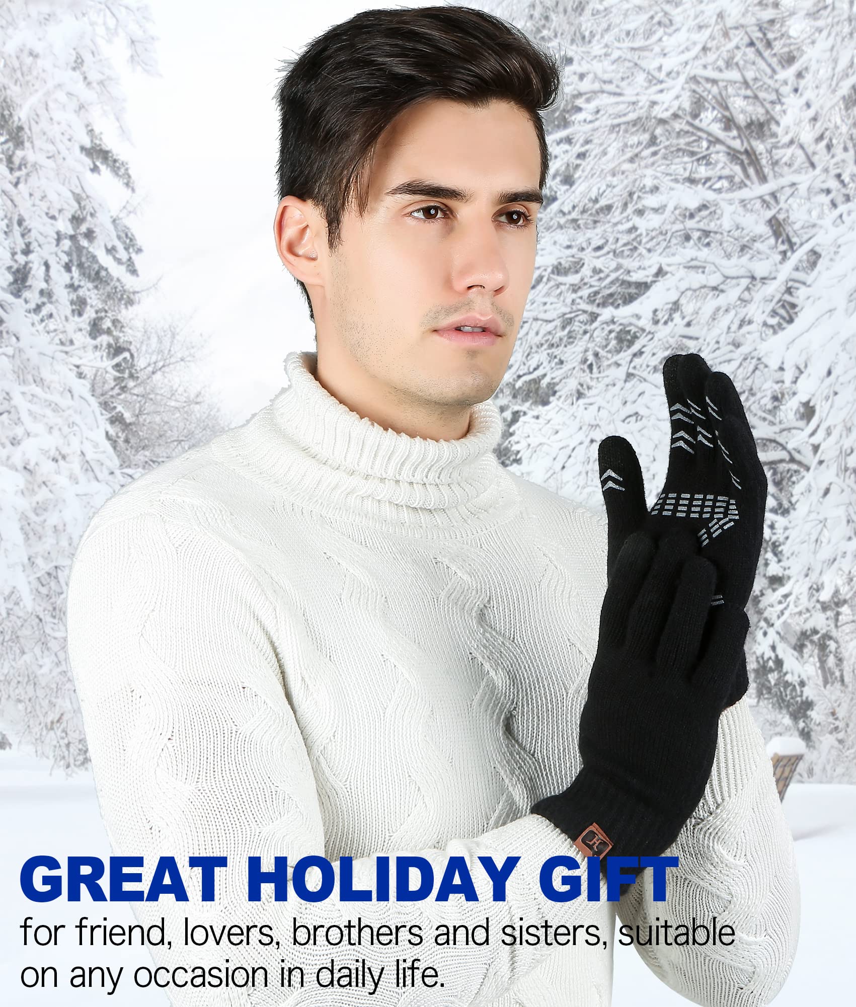 FZ FANTASTIC ZONE Mens Winter Gloves Warm Thermal Soft Wool Knit Touchscreen Gloves for Women