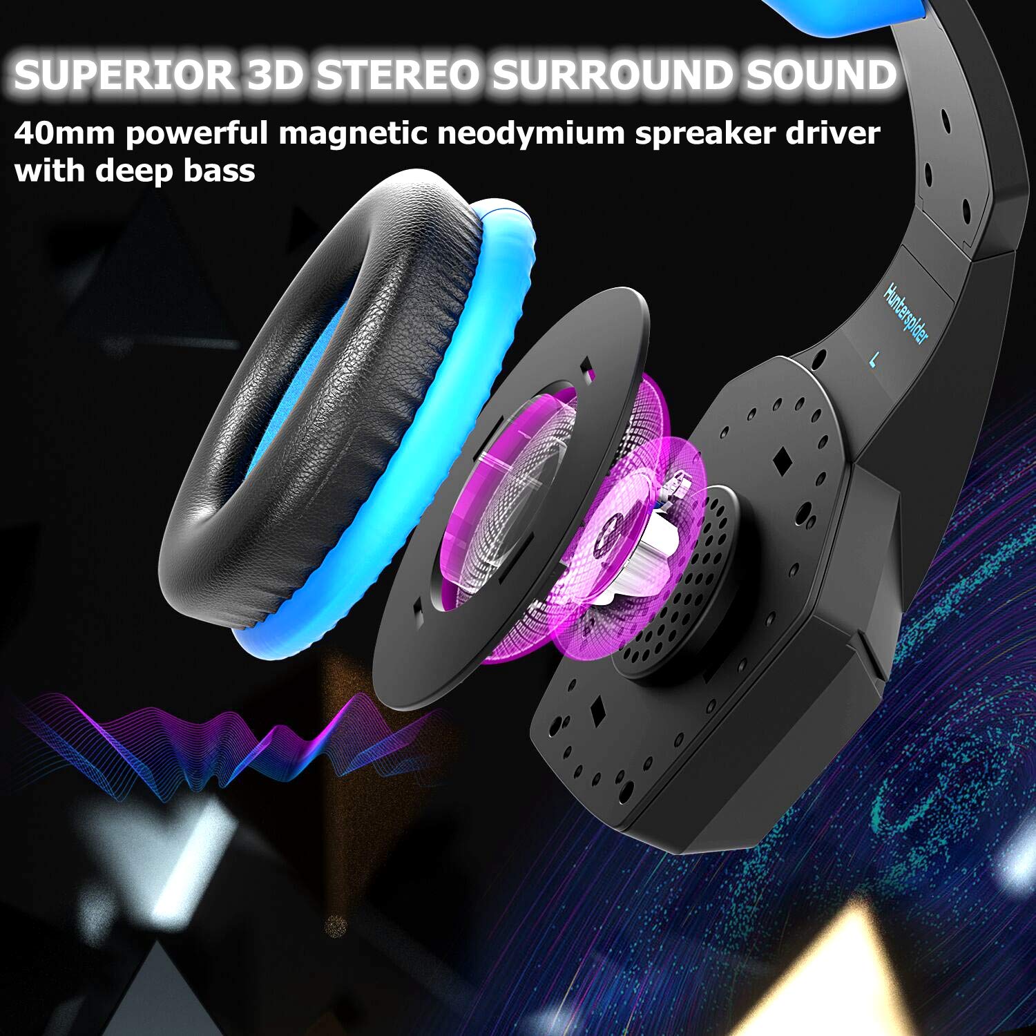 Gaming Headset for PS4 Xbox One, YCCSKY Wired Over Ear Headphone PC USB Gaming Headset with Noise Canceling Mic and LED Light, Compatible with PS4/Xbox One/Mac/Tablets/PC/Laptop/Mobile Phone (Blue)