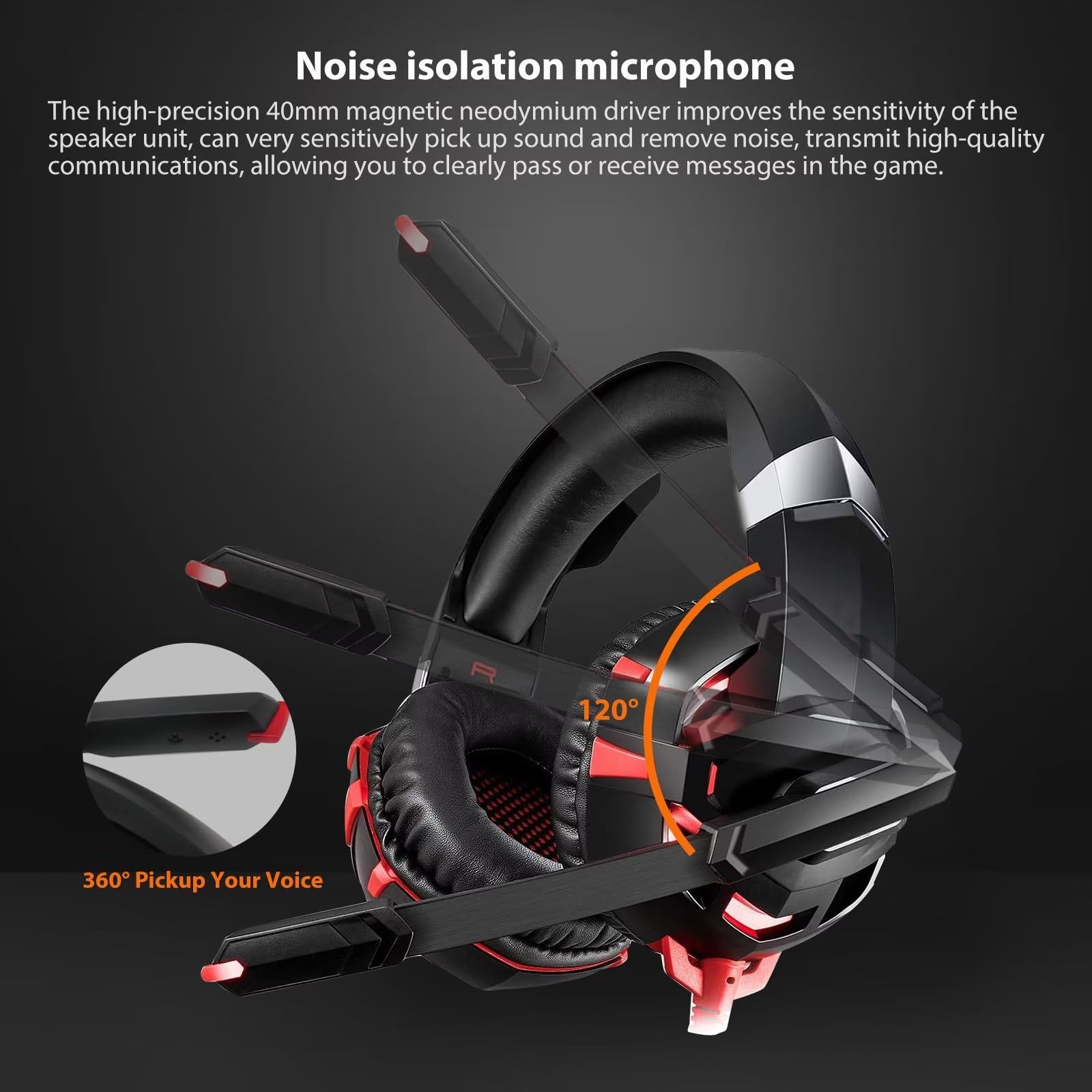 Gaming Headset for PS4 New Xbox one PC Mac Laptop, Professional 3.5mm Over Ear Headphones, Stereo USB Headset with LED Light and Noise canceling Mic for Games by Runying (Red)
