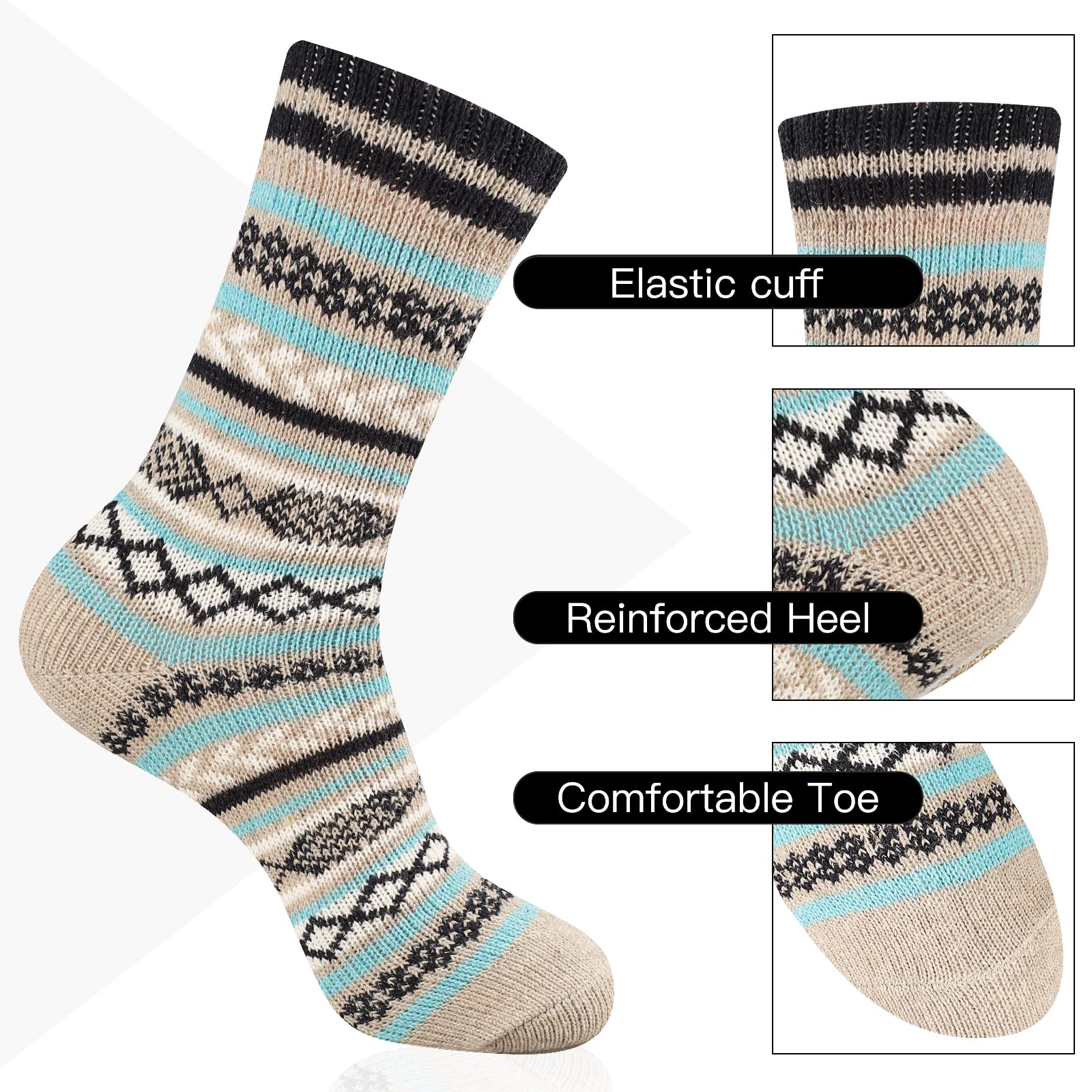 Heatuff Men's Winter Wool Socks Warm Soft Full Cushion Crew Socks (5 Pairs)