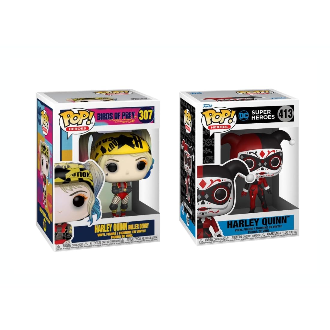 Funko Pop! DC 2pk Harley Quinn Roller Derby #307, Harley Quinn ''Dia de Los DC'' #413