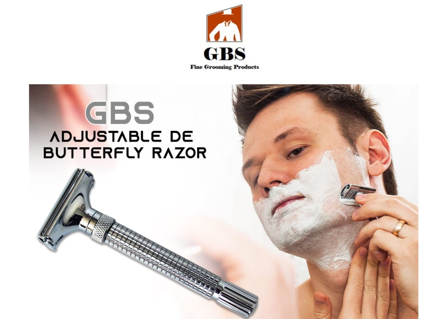 G.B.S Adjustable DE Butterfly Razor Stainless Steel Knurled Handle