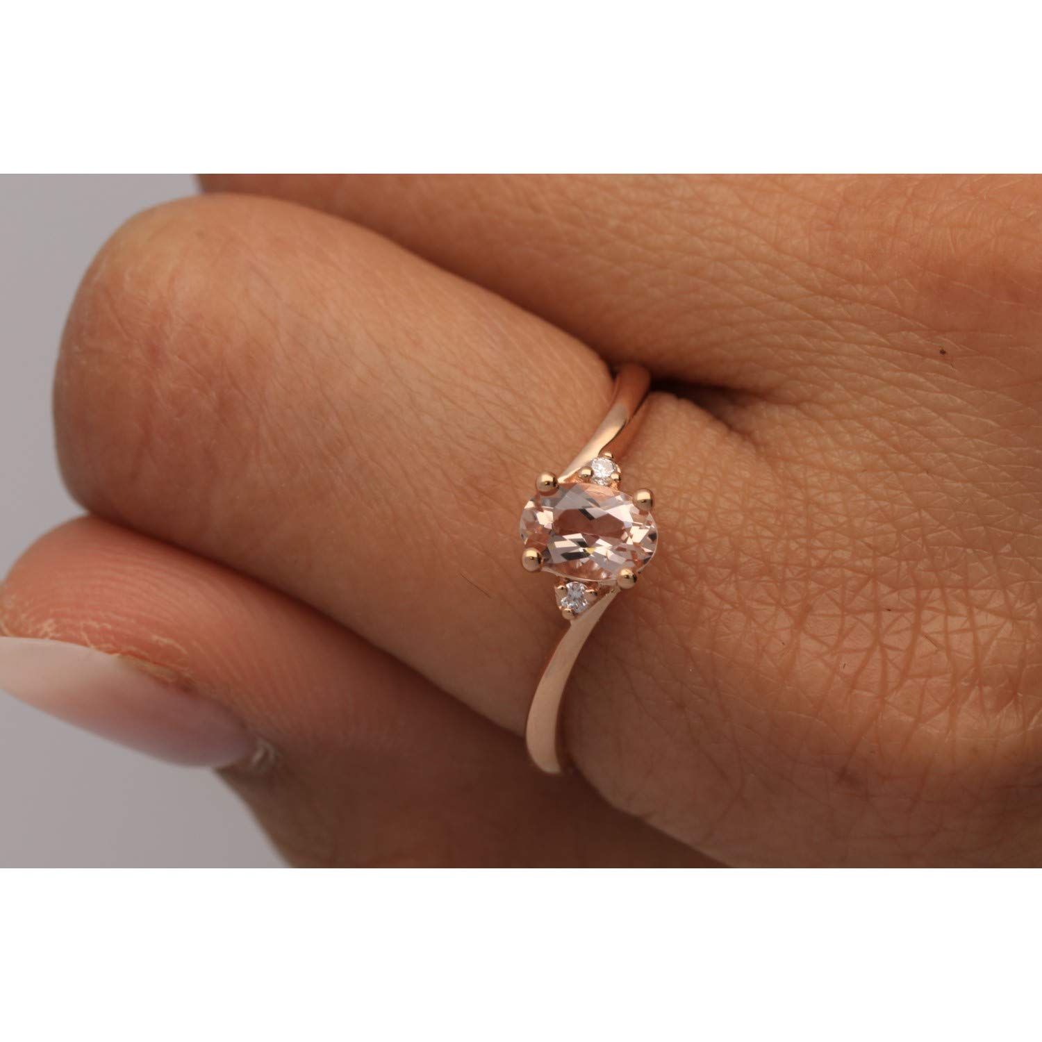 Gin & Grace 10K Rose Gold Natural Diamond (I1,I2) & Genuine Morganite (Size 7) Eternity Promise Propose Promise Ring for Women