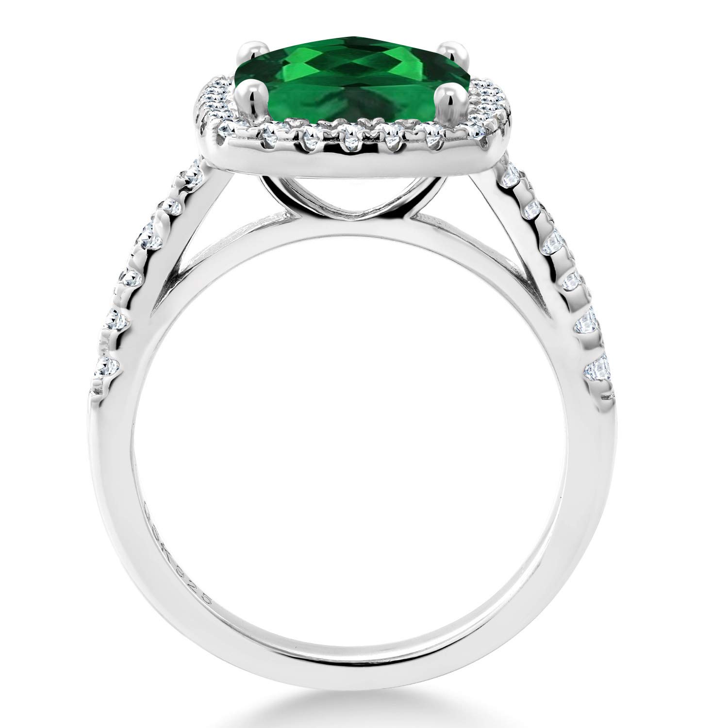 Gem Stone King 925 Sterling Silver Simulated Emerald and White Created Sapphire Engagement Ring For Women (3.00 Cttw, Available In Size 5, 6, 7, 8, 9)
