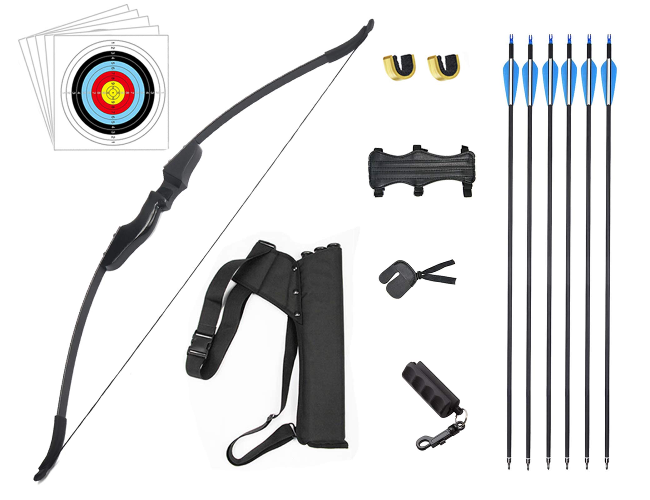 HANSPY Archery Takedown Recurve Bow and Arrow Set 40lbs Right Hand- Ready to Shoot with Quiver Target Faces Arm Guard Finger Saver String Nocks Arrow Puller,Beginner Longbow Kit for Outdoor Hunting