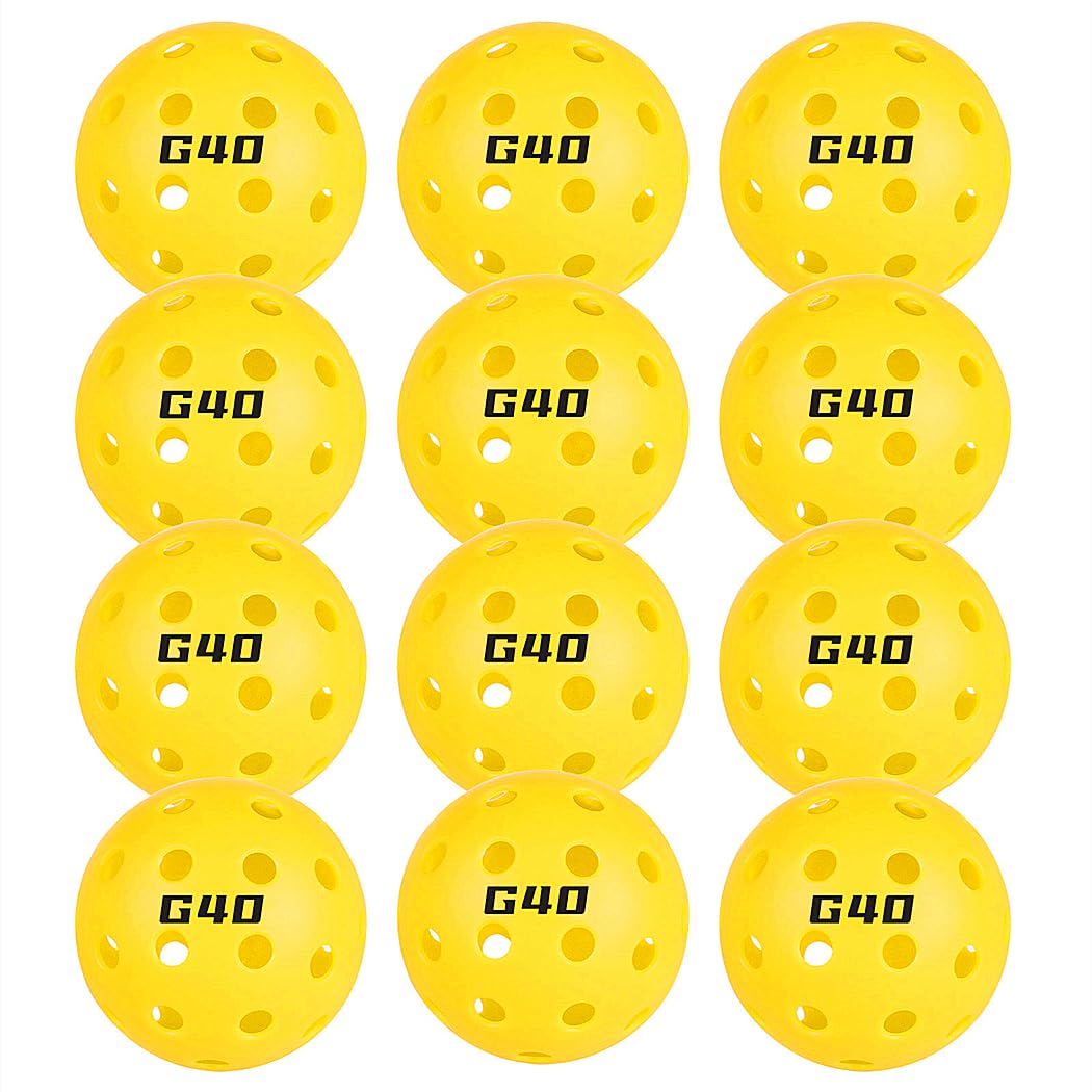 GoldPig Outdoor Pickleball Balls 40 Holes Pickleballs 12 Pack Durable Pickle Balls for All Types of Pickleball Paddles Wood & Concrete Floor Tennis Court with 1 Carry Bag & 2 Handle Straps