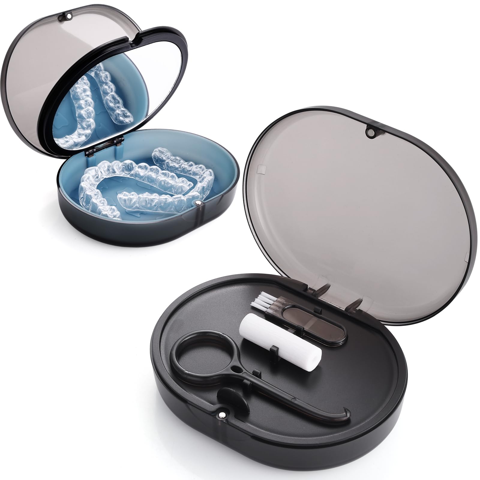 New Double-layer Aligner Case with Belt Chewing,Removal Tool,Cleaning Brush,Built in Mirror Orthodontic Case