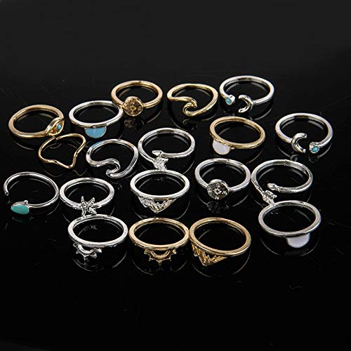 FUTIMELY 12-19Psc Vintage Knuckle Rings Set Stackable Midi Rings for Women Girls Bohemian Gold&Silver Rings Crystal Joint Finger Rings Pack Set (19PCS)