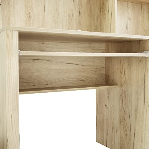 GIYZOKNI Desk with Hutch, Computer Desk with Hutch, with Drawers, Open Shelf, Writing Laptop Table with Keyboard Tray, Wood Computer Desk Workstation Desk for Home Office