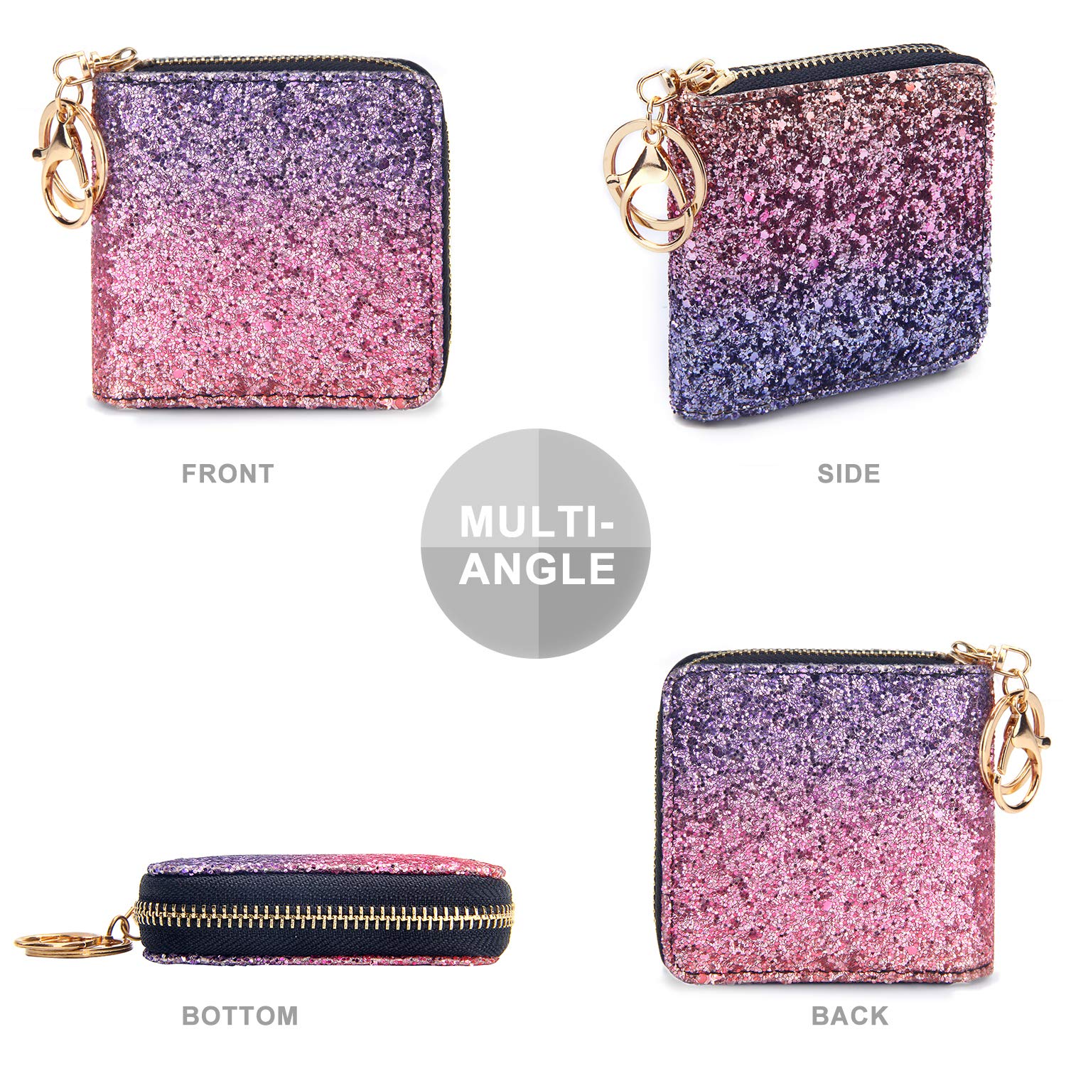 GEEAD Small Glitter Wallet for Women Girls Mini Coin Purse Pouches with Key Ring