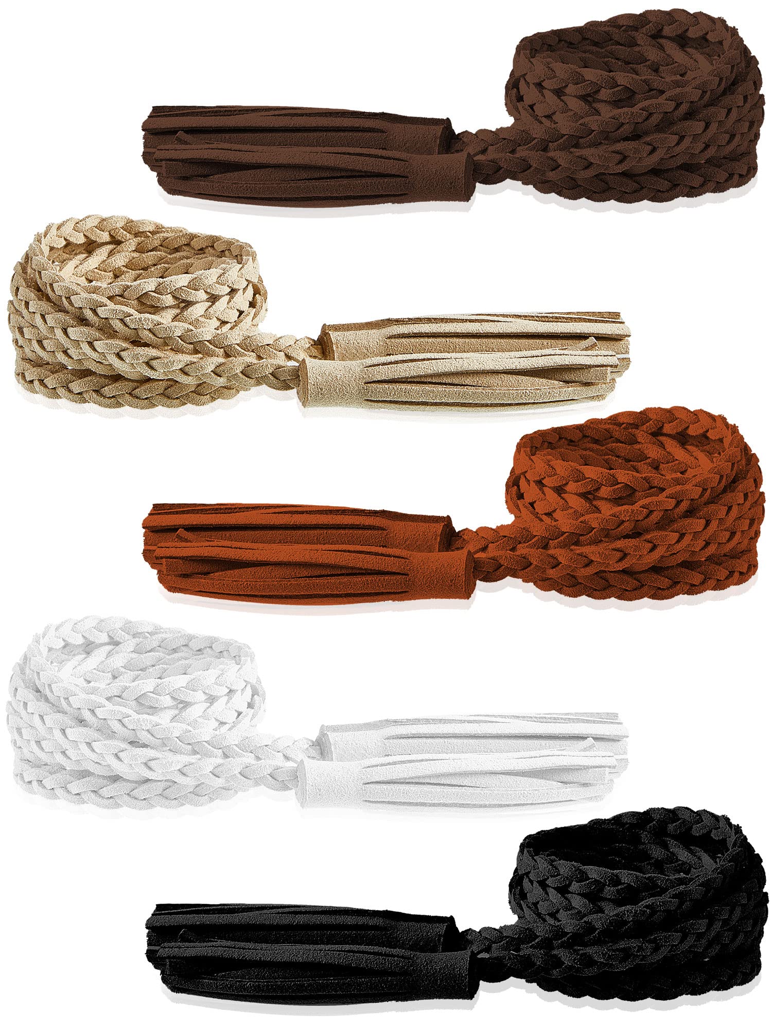 Geyoga 5 Pieces Rope Belt for Women Skinny Woven Boho Belt Braided Belt Stretch Thin Tassel Waist Belt Rope Chain Accessories for Skirt Dress, Christmas Party