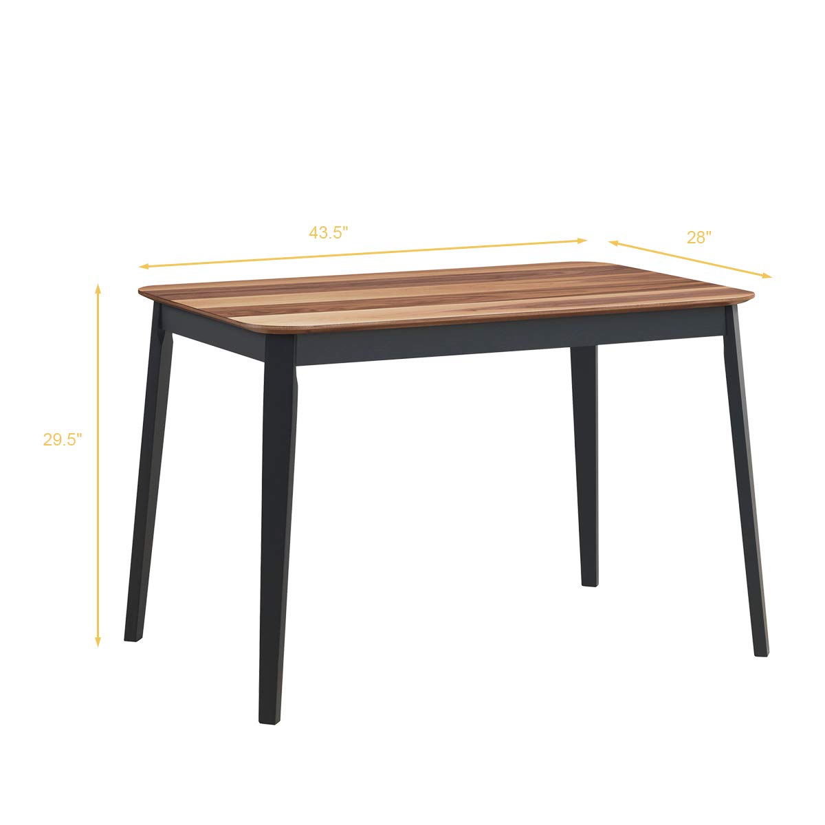 Giantex 43.5" L Rectangular Dining Table, Farmhouse Dinette Table w/ 4 Rubber Wood Legs, Kitchen Dinner Table for Kitchen Dining Room Living Room (Walnut & Black)
