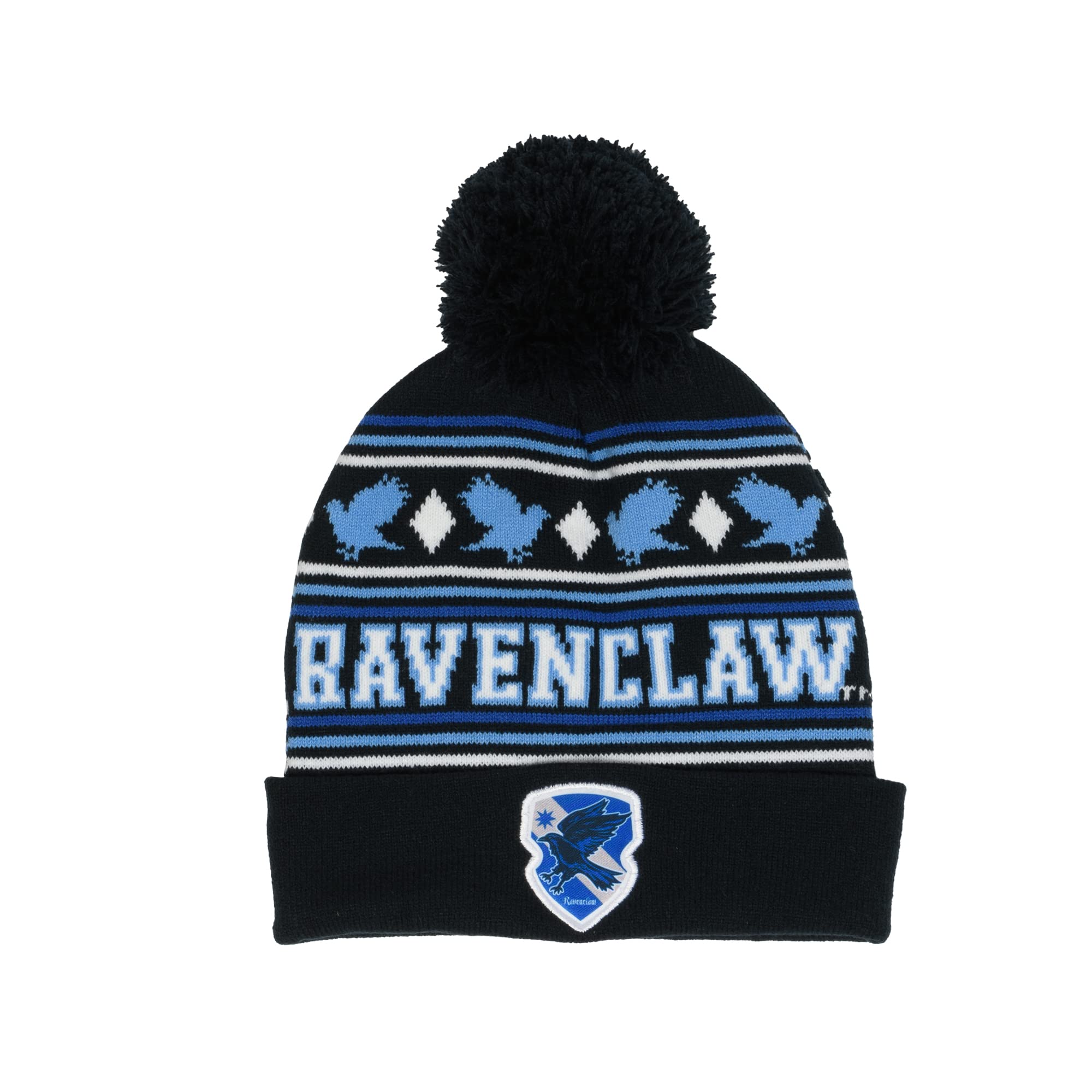Harry Potter Wizarding World Gryffindor, Slytherin, Ravenclaw, Hufflepuff House Knit Scarf & Cuff Beanie Set, One Size (RAVENCLAW)
