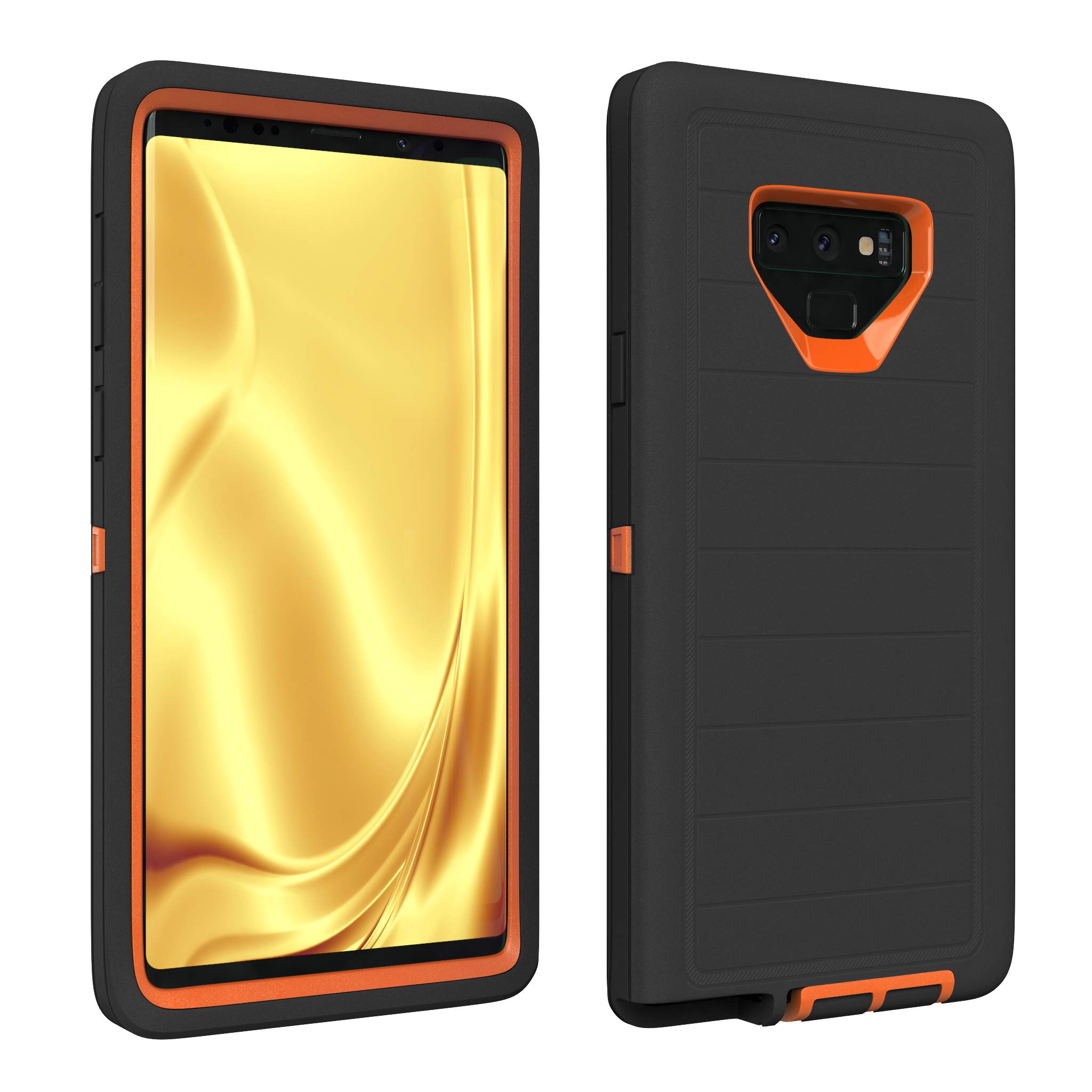 Galaxy Note 9 Case, ToughBox [Armor Series] [Shock Proof] [Black | Orange] for Samsung Galaxy Note 9 Case [Comes with Holster & Belt Clip] [Fits OtterBox Defender Series Belt Clip Phone Cover]