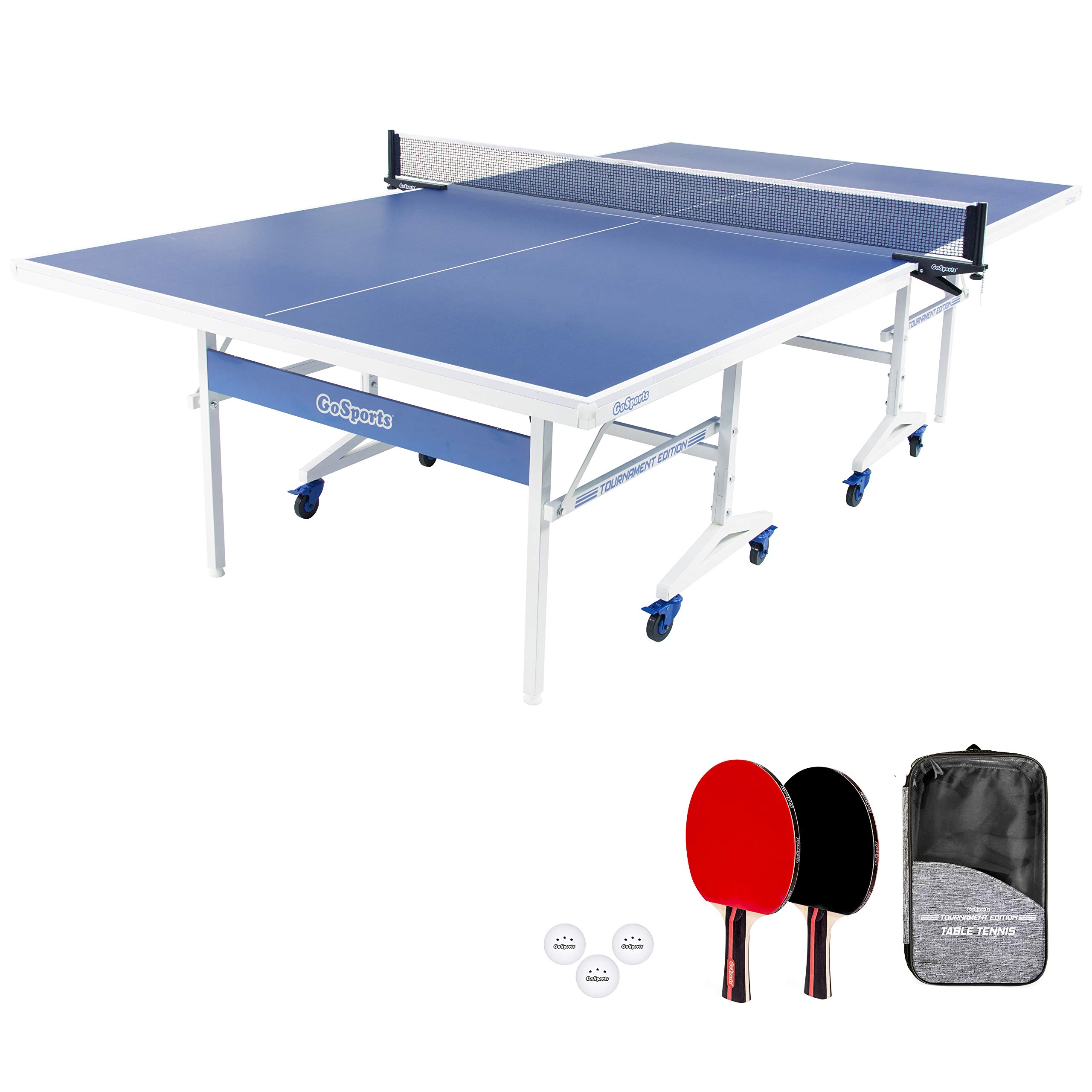 GoSports Tournament Table Tennis Set β Choose Indoor or Outdoor Table, Includes Net, 2 Paddles, and 3 Balls with Case