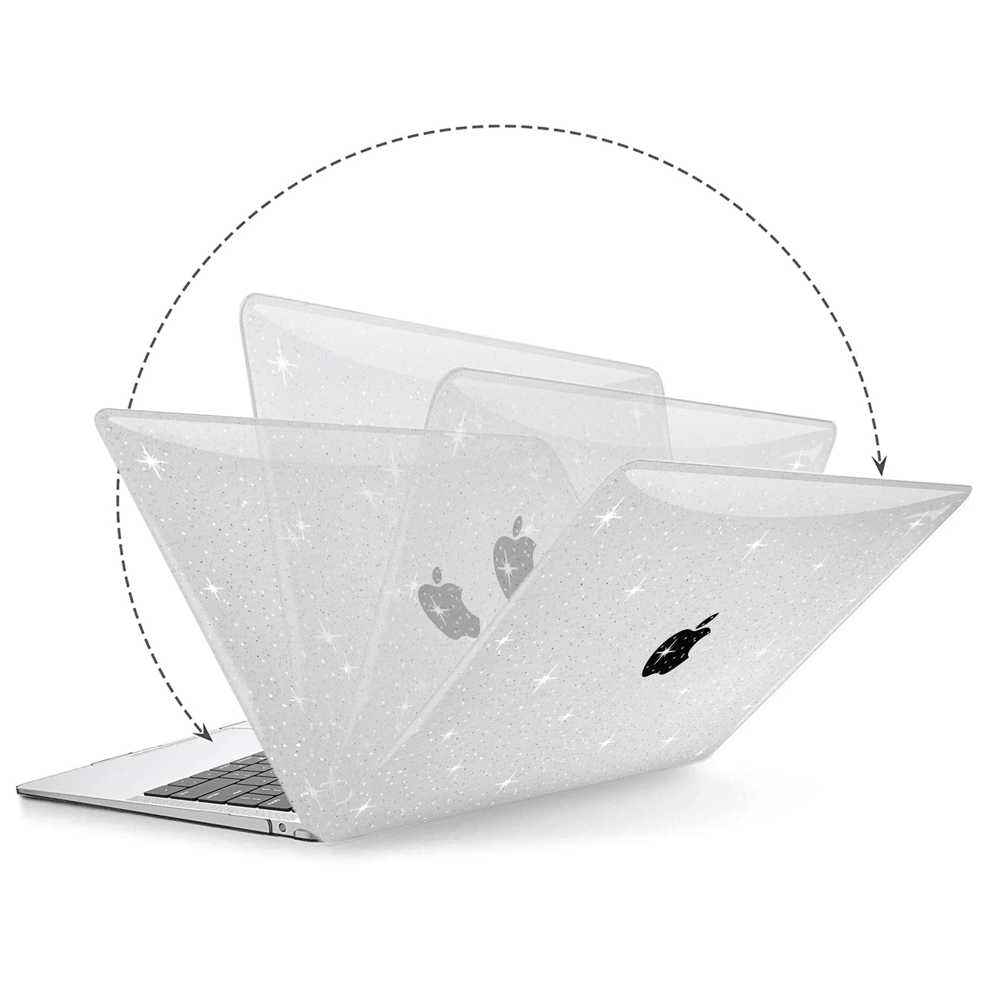 G JGOO Compatible with MacBook Air 15 inch Case 2024 2023 Release A2941 M2 chip with Retina Display & Touch ID, Clear Glitter Protective Laptop Hard Shell Case +Keyboard Cover+50 pcs Laptop Sticker