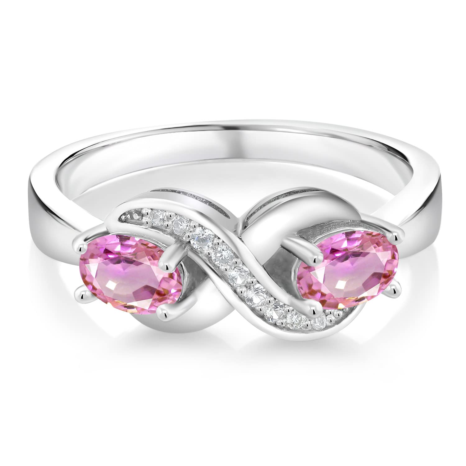 Gem Stone King 925 Sterling Silver 2-Stone Gemstone Birthstone and White Created Sapphire Infinity Promise Forever Love Knot Ring For Women | Oval 6X4MM | Available In Size 5, 6, 7, 8, 9