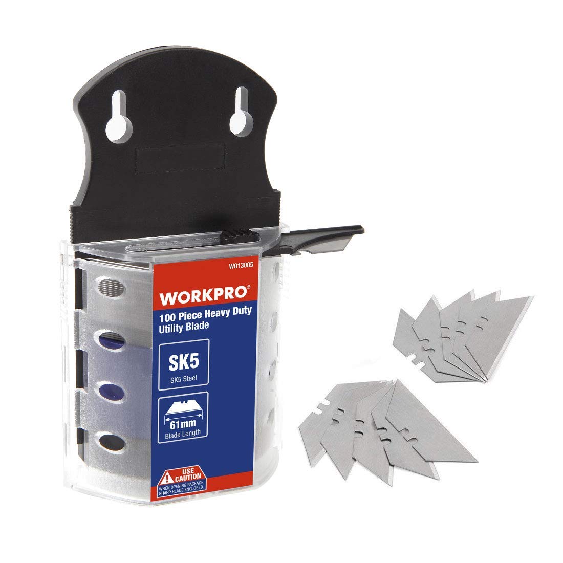 WORKPRO Utility Knife Blades Dispenser SK5 Steel 100-pack and WORKPRO 3-Piece Folding Utility Knife Set with 10-Piece Extra Blades
