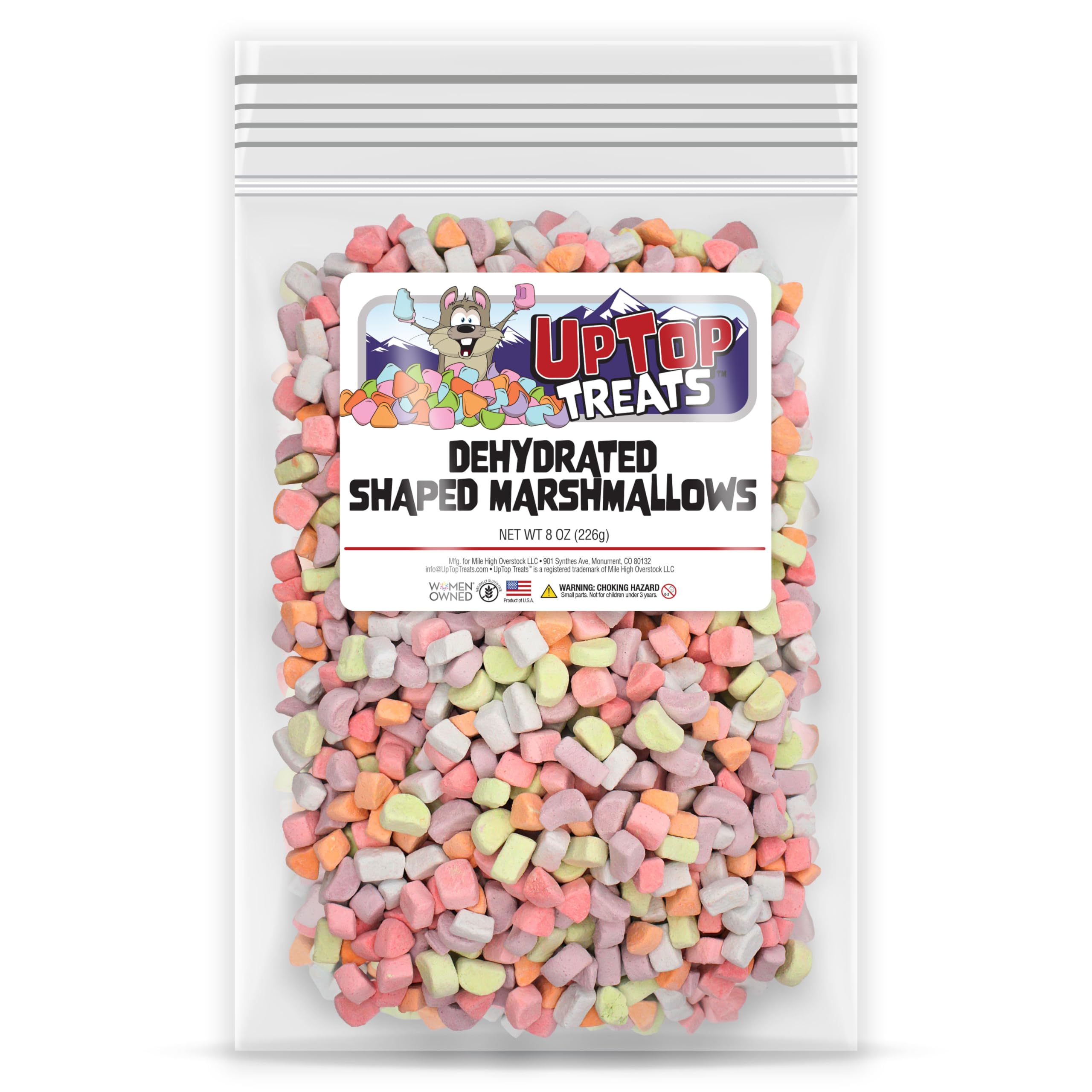 Fun Shapes & Colors - Vanilla Dehydrated Marshmallows | Half Pound Resealable Bulk Bag | For Hot Chocolate, Cereal, Ice Cream Topping, or Plain - (8oz Bag)