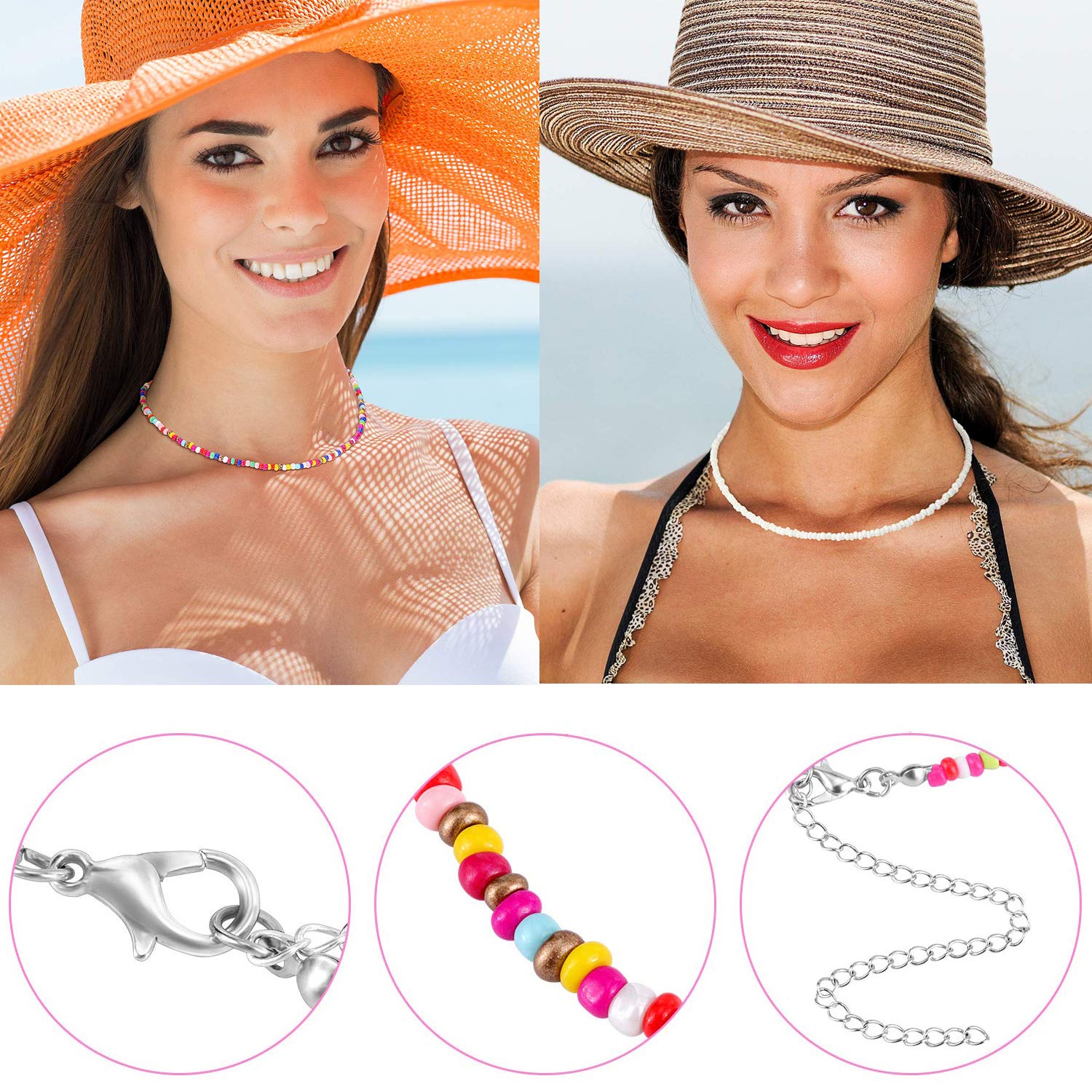 FUNEIA 8PCS Shell Choker Necklaces for Women Puka Shell Necklace Pearl Necklace Bohemian Beaded Necklaces Set Adjustable